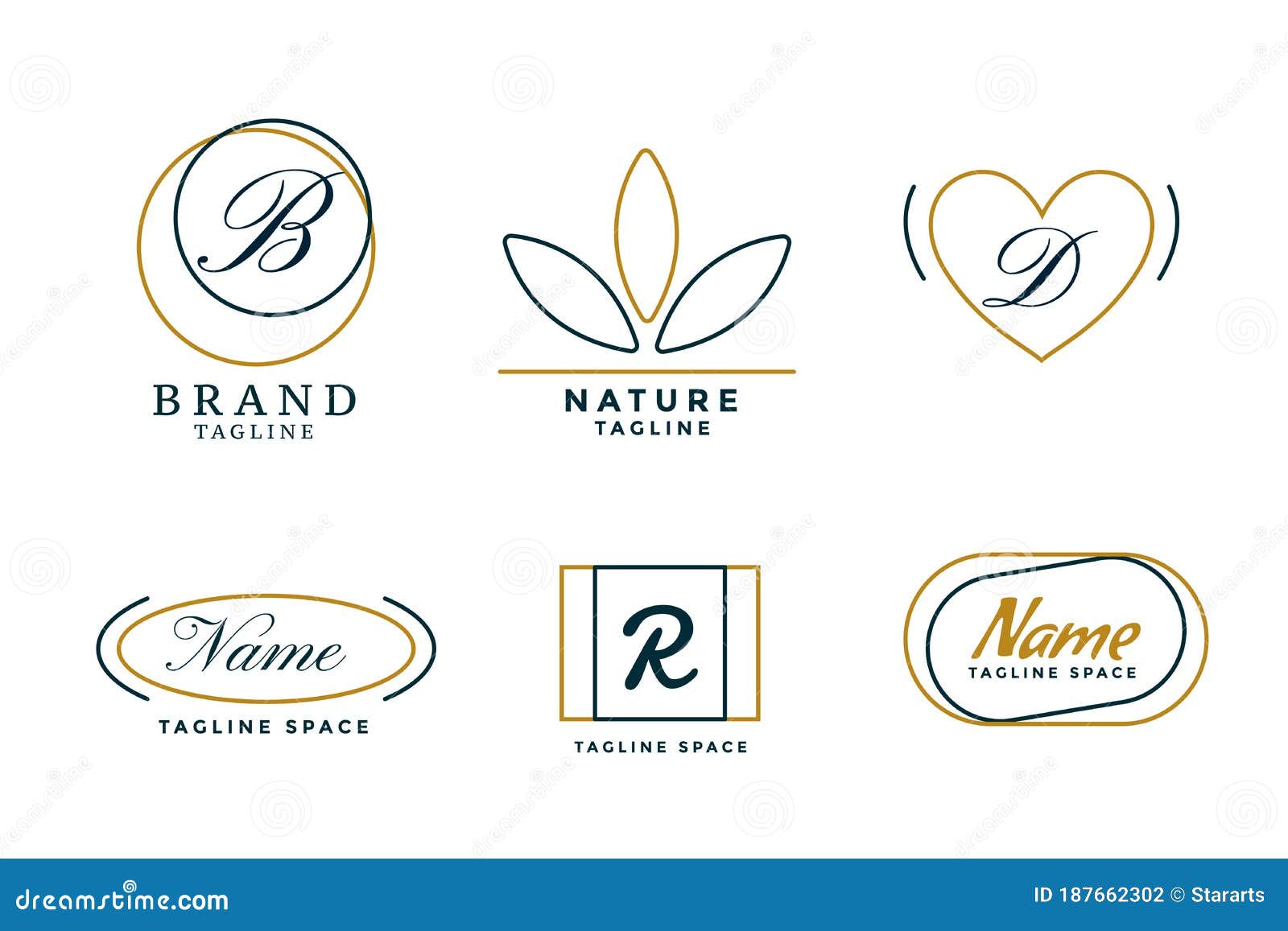 Line Style Elegant Minimal Logos Set of Six Stock Vector - Illustration ...