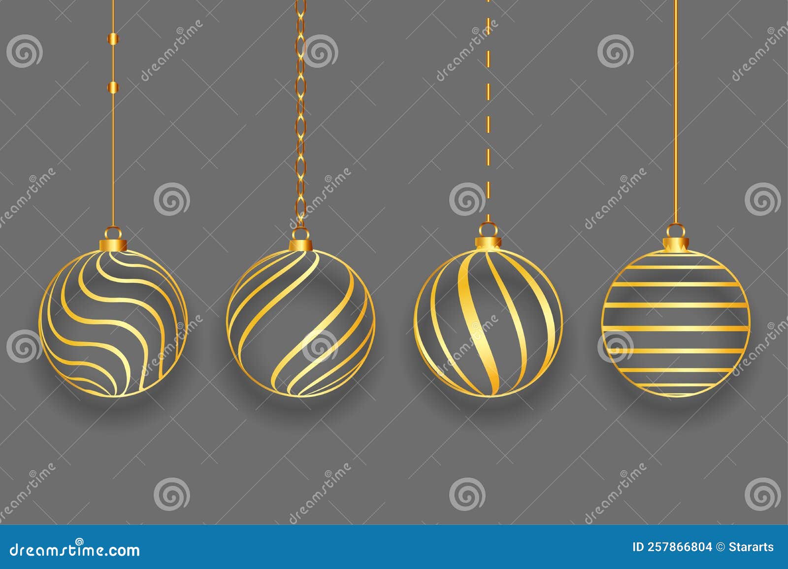 Line Style Golden Christmas Bauble Design in Set of Four Vector Stock ...
