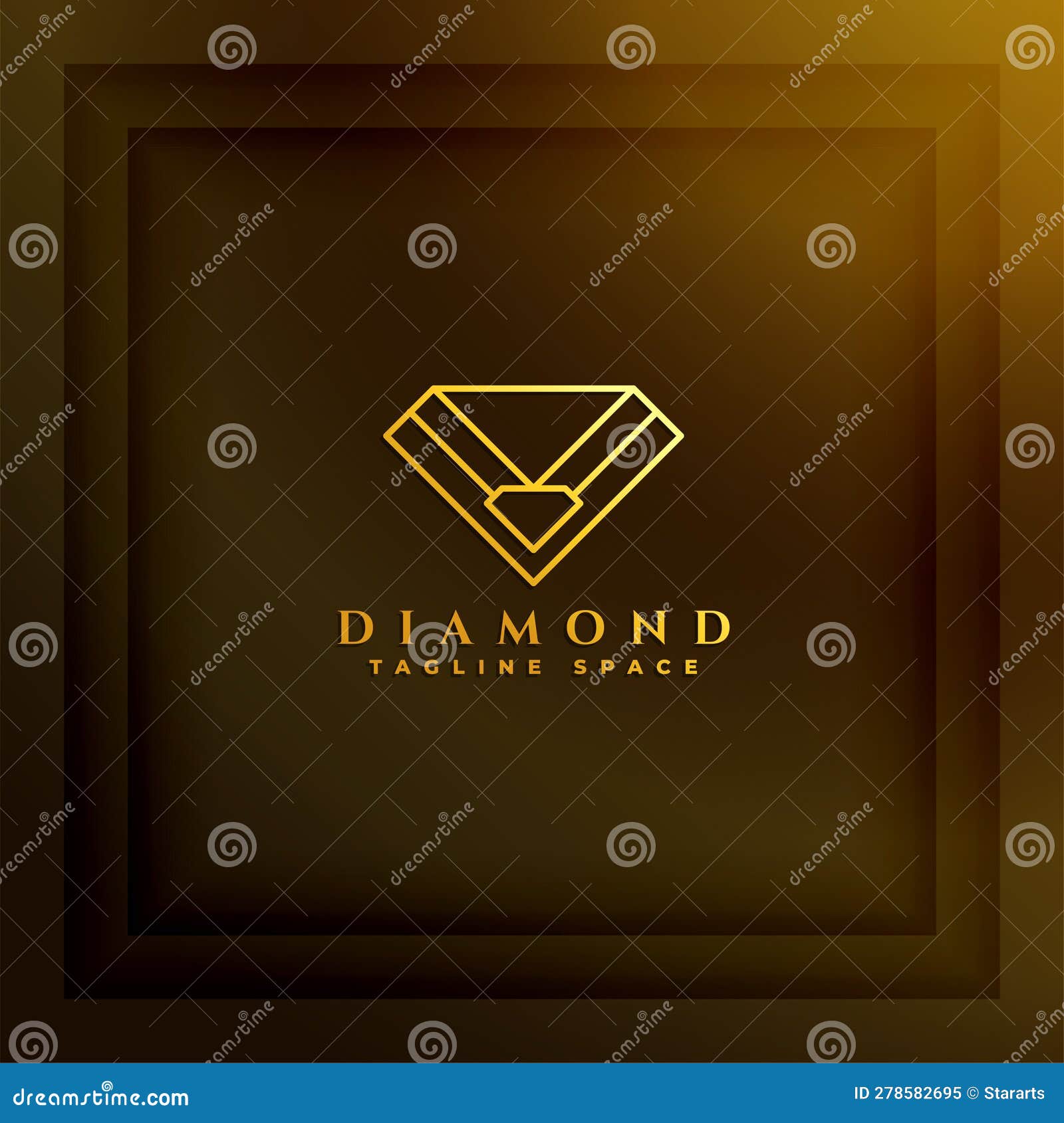 Line Style Golden Diamond Logo Template Design with Tagline Space ...