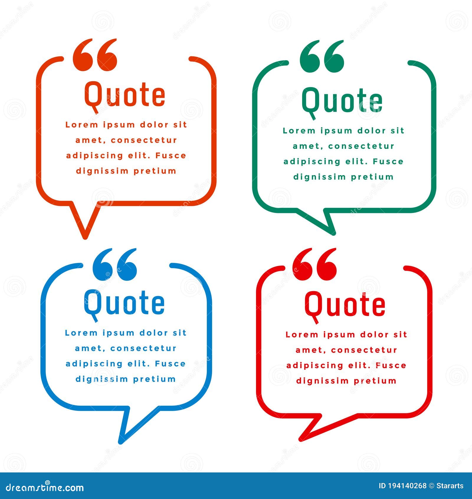 Line Style Quote Mark Template Set of Four Stock Vector - Illustration ...