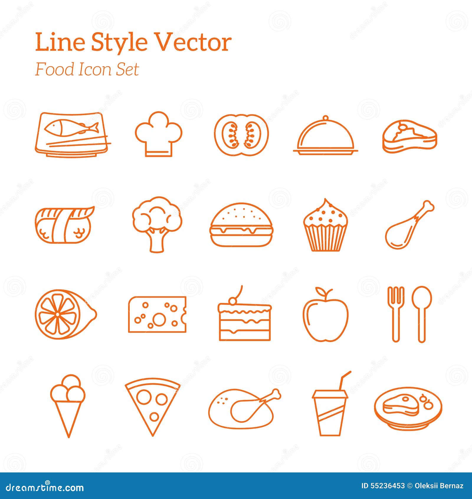 Line Style Vector Food Icon Set Stock Vector - Illustration of orange ...