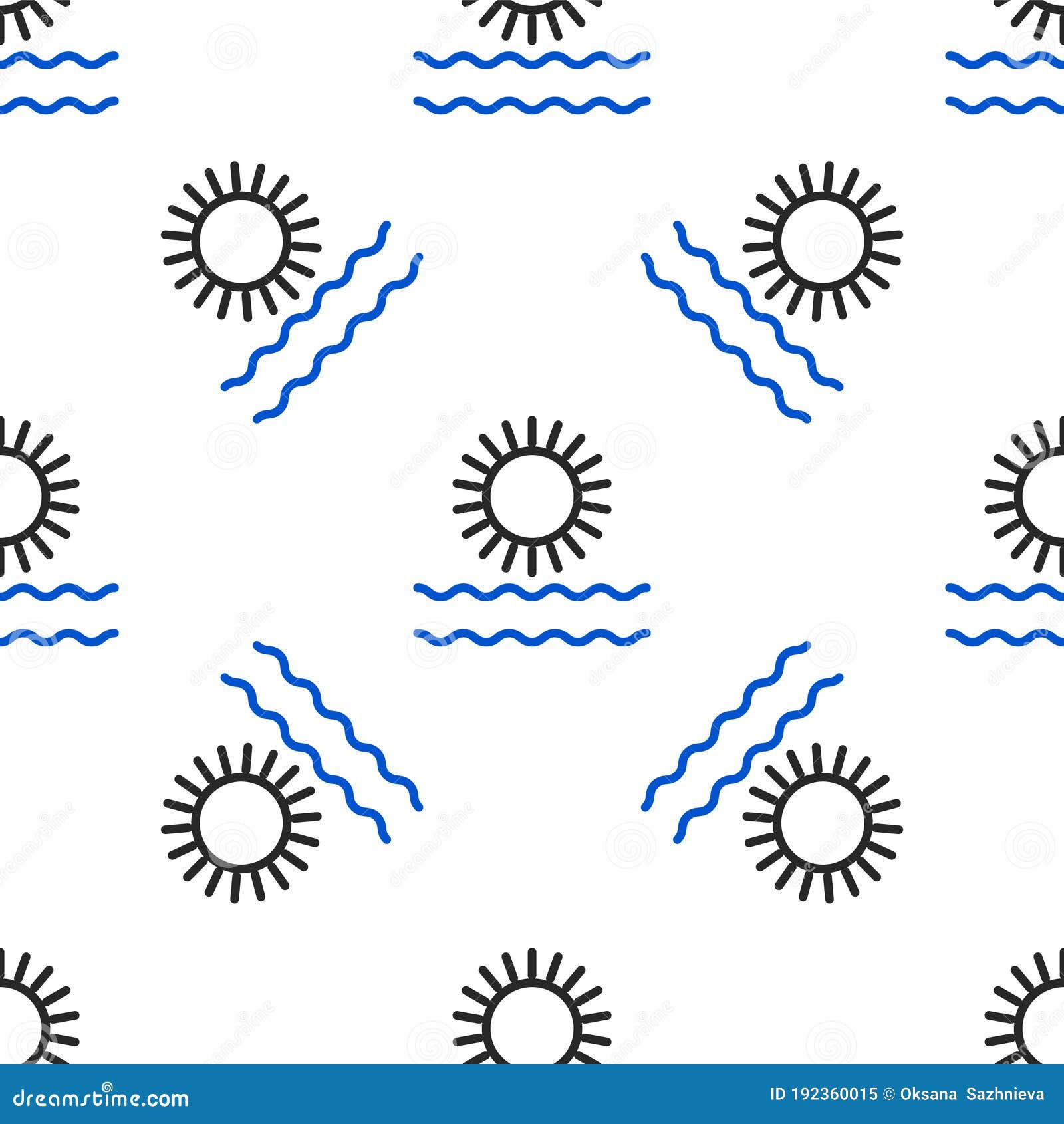 Line Sun and Waves Icon Isolated Seamless Pattern on White Background ...