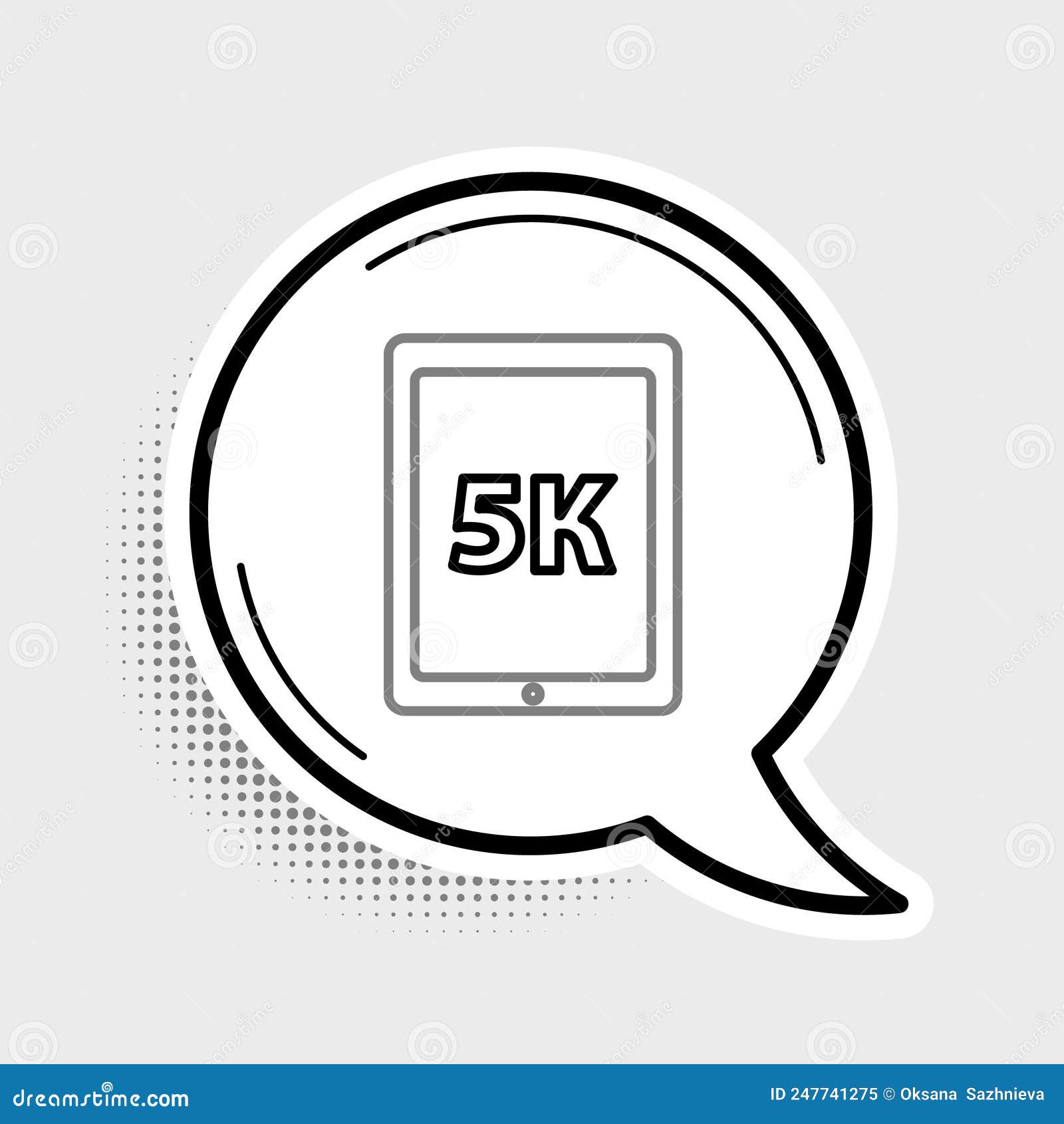 Line Tablet with Text 5k Icon Isolated on Grey Background. Colorful ...