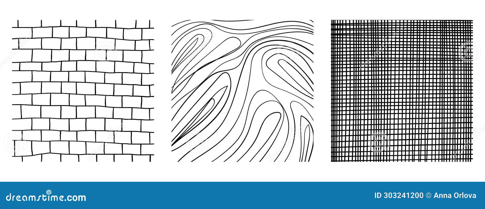 Line Texture Set with Different Hand Drawn Squares Patterns. Pencil ...