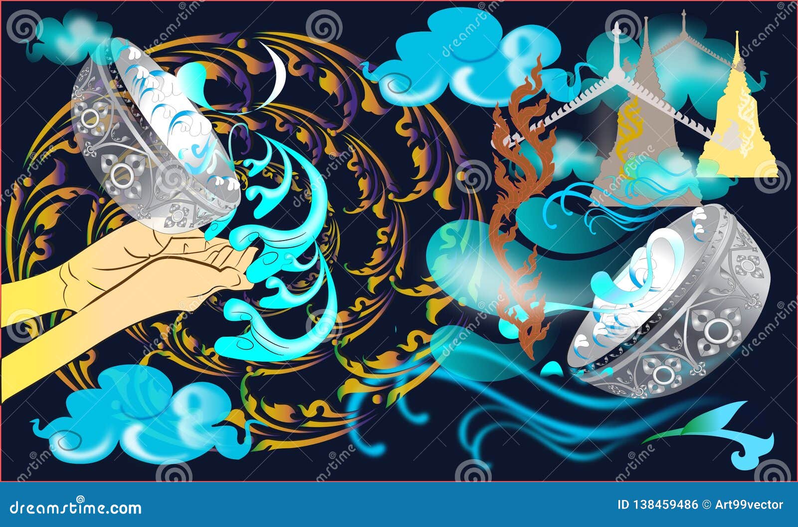 Line Thai Pattern Songkran Festival Stock Illustration - Illustration ...
