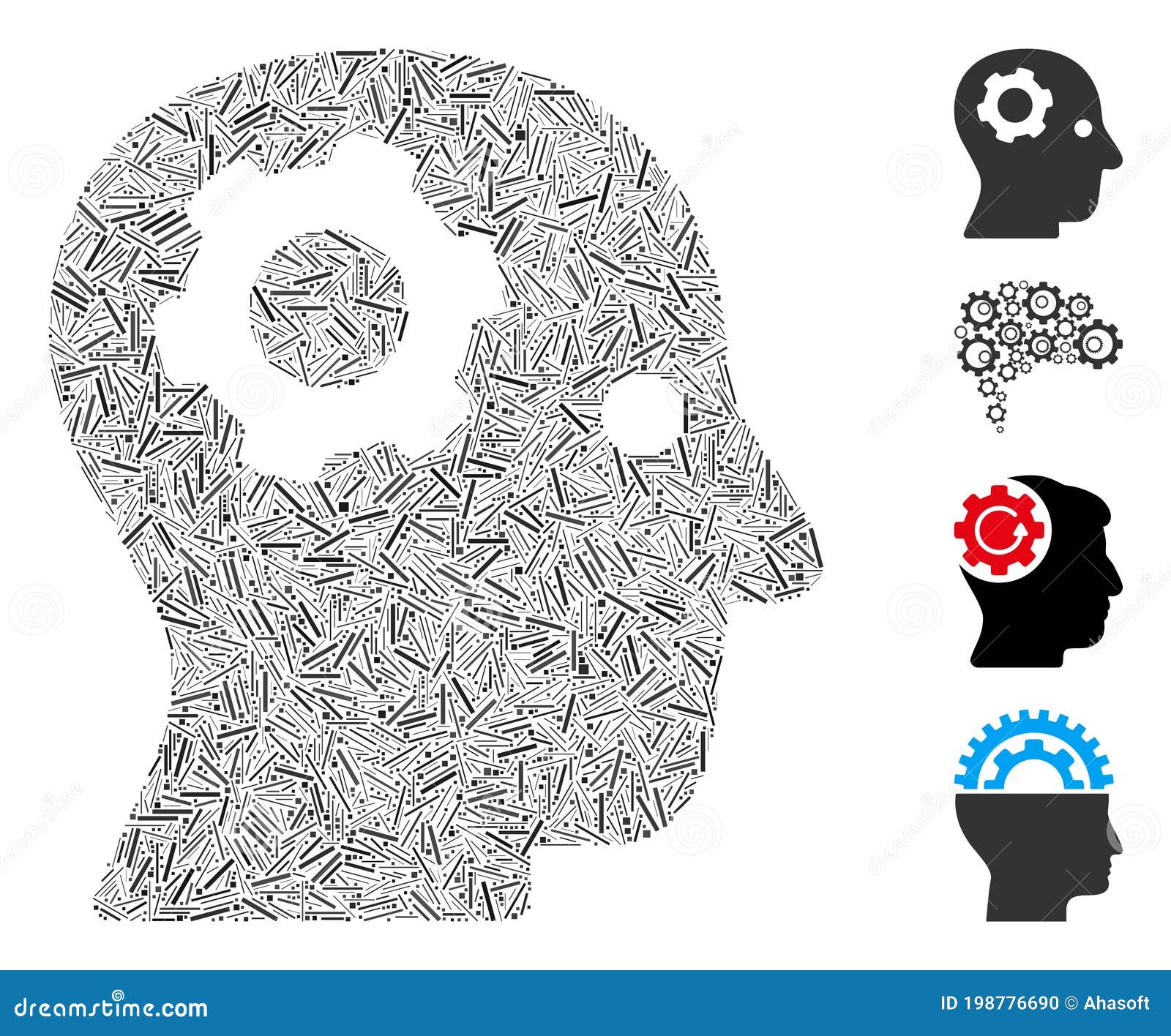 Line Thinking Gear Icon Vector Mosaic Stock Vector - Illustration of ...