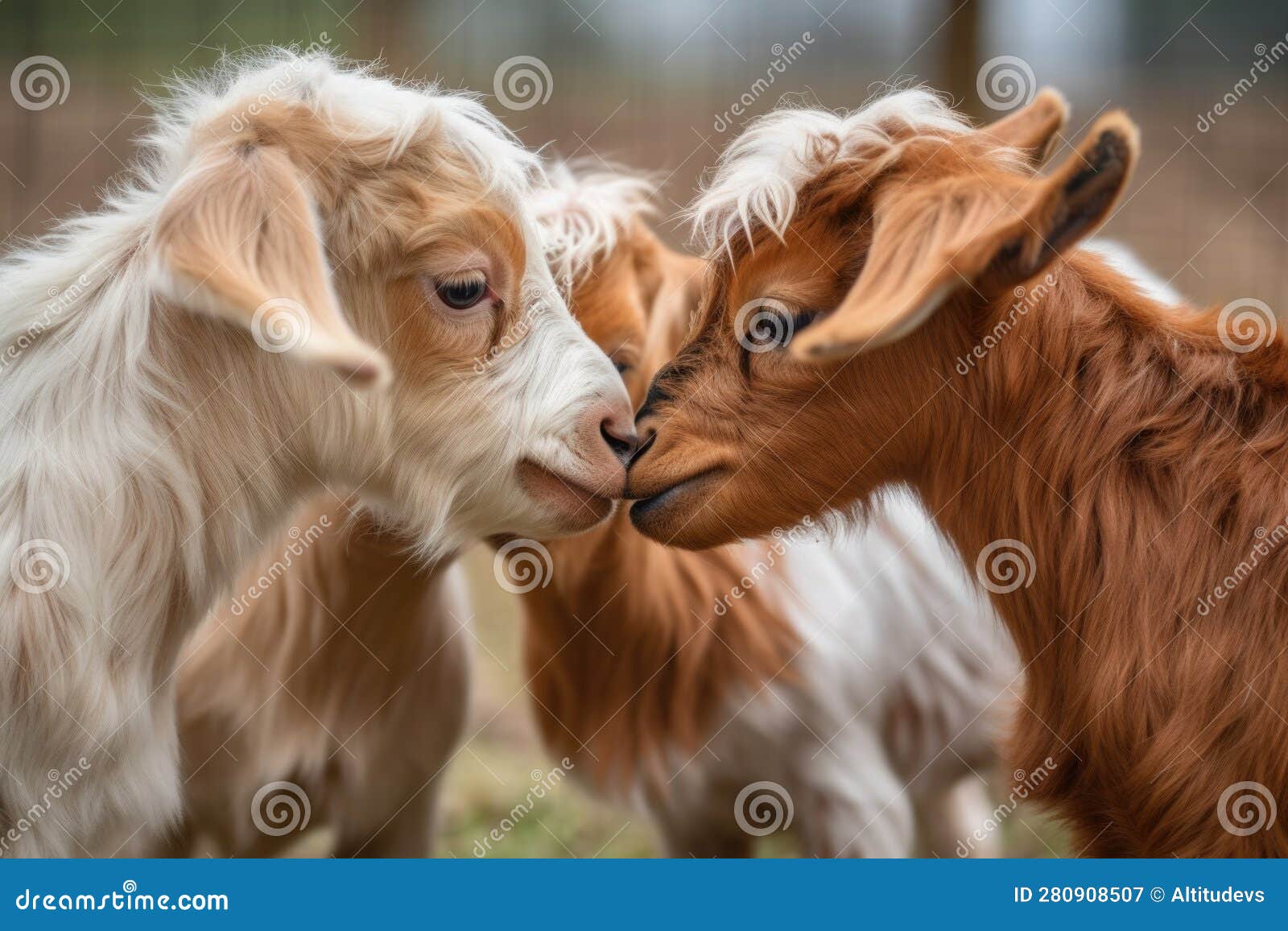 Line of Tiny Goats Head-butting Each Other in Playful Bout Stock ...