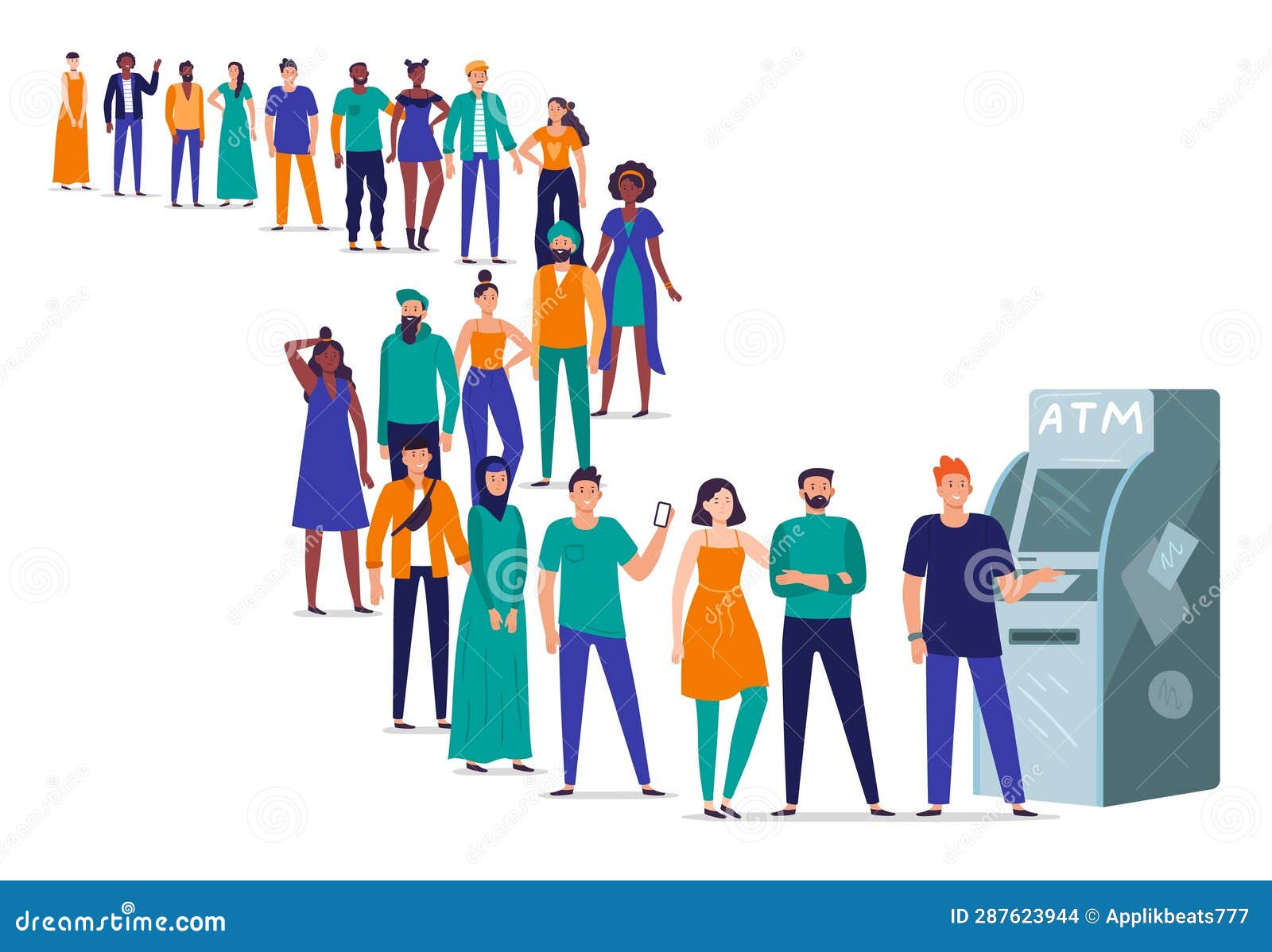 Line To ATM. People Stand in Queue, Crowd Waiting in Line To Withdraw ...