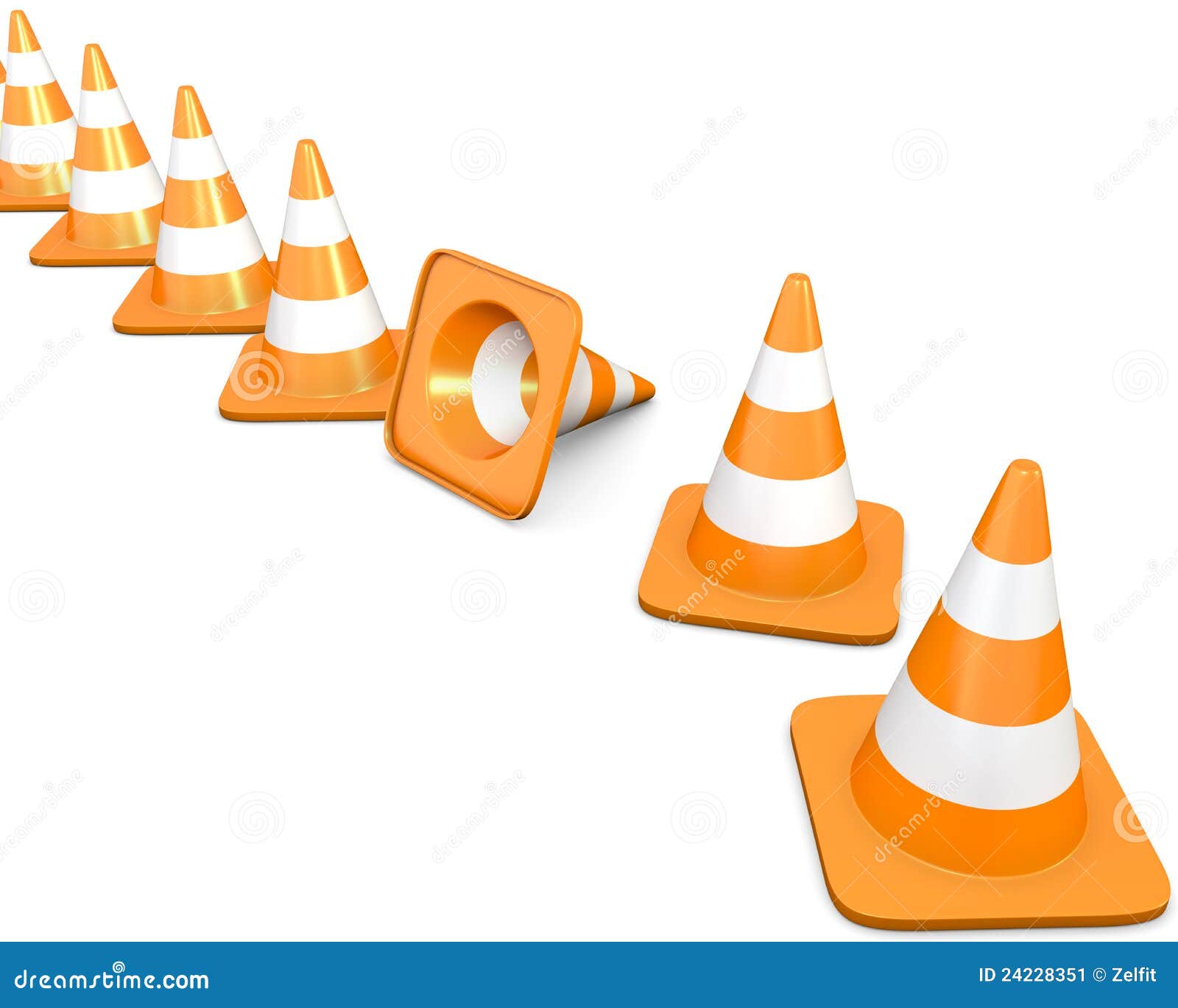 Line Of Traffic Cones With One Fallen Cone Stock Illustration ...