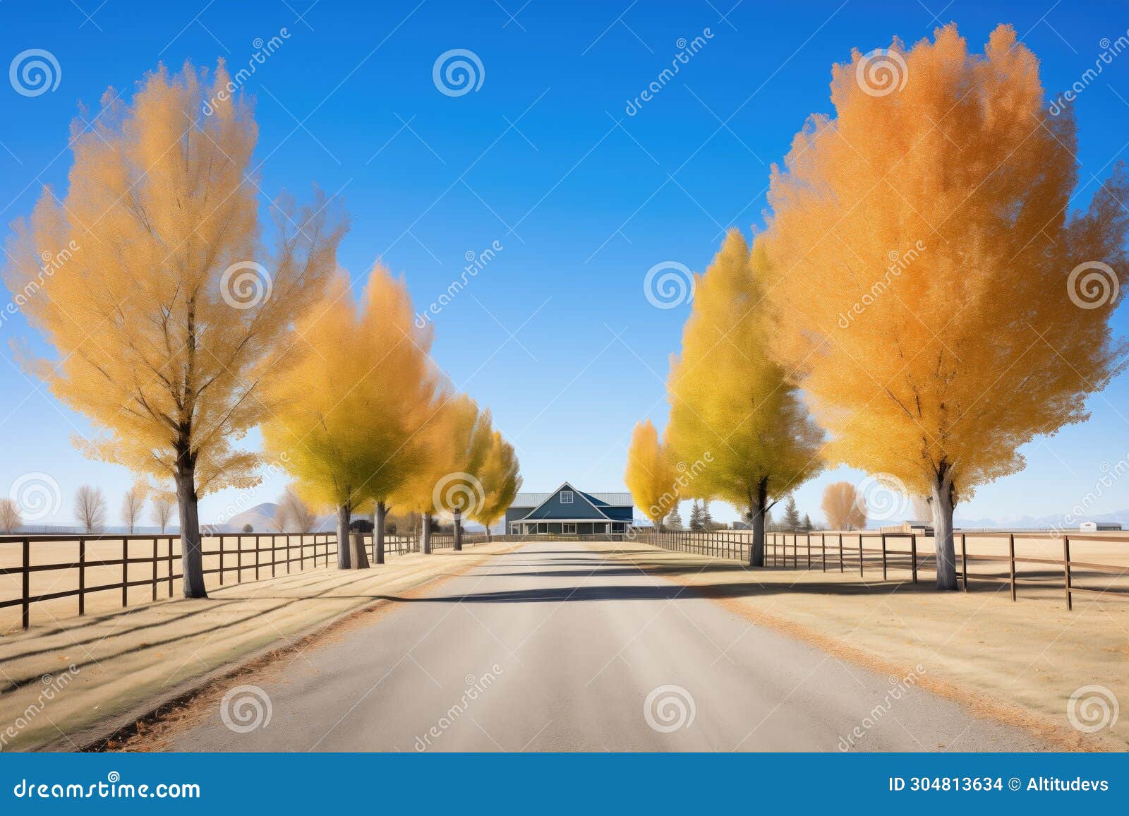 Line of Trees Along the Ranch Driveway Stock Photo - Image of driveway ...