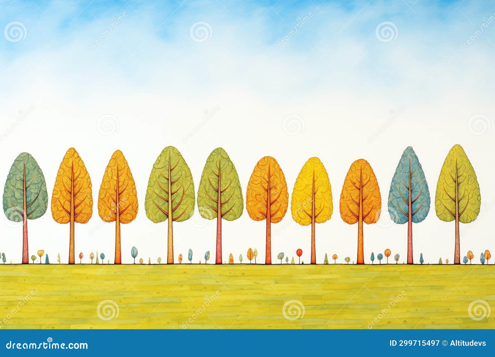 Line of Trees Bordering an Expansive Grass Plain Stock Image - Image of ...