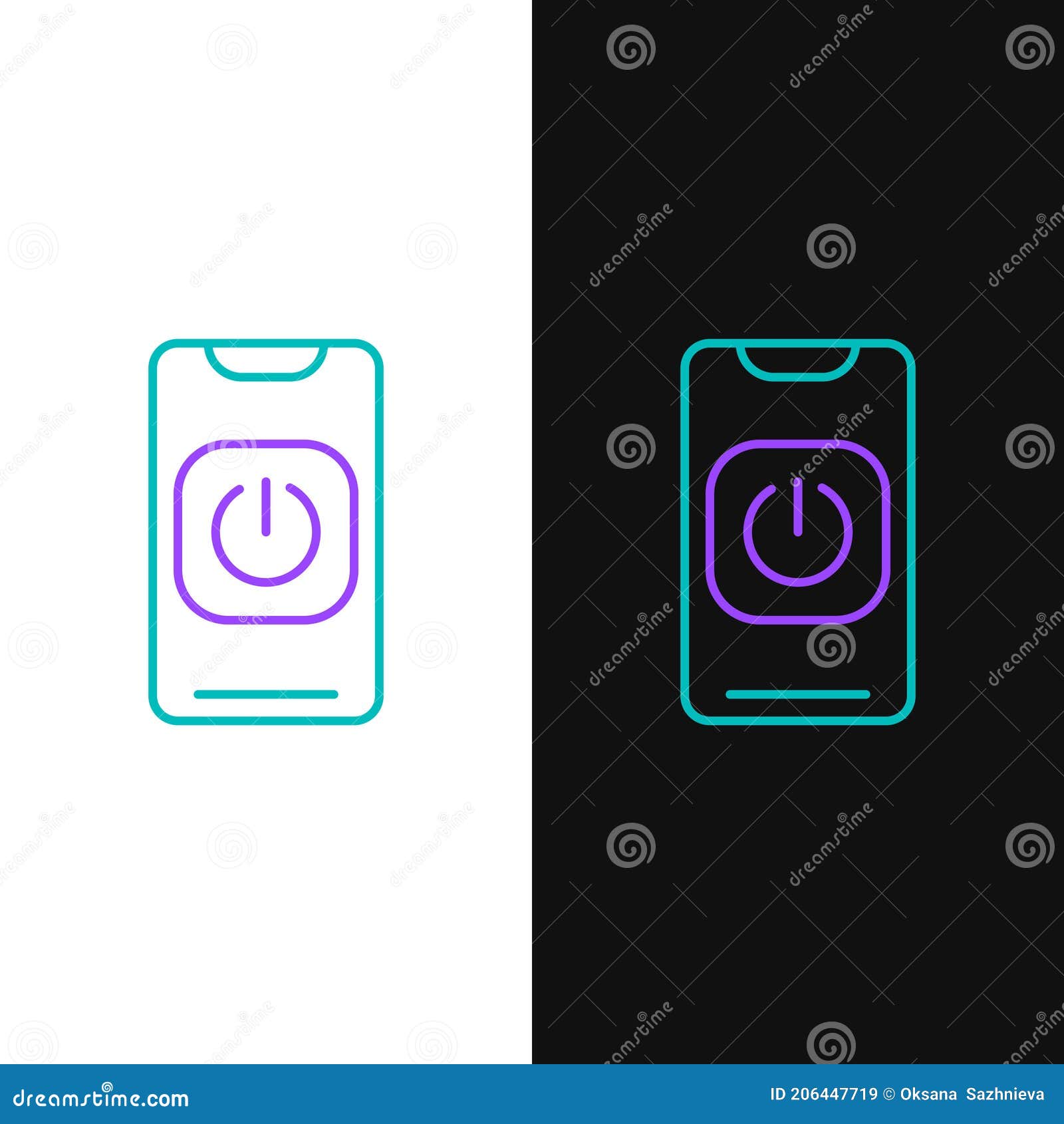 Line Turn Off Robot from Phone Icon Isolated on White and Black ... Line Turn Off Robot from Phone Icon Isolated on White and Black ...