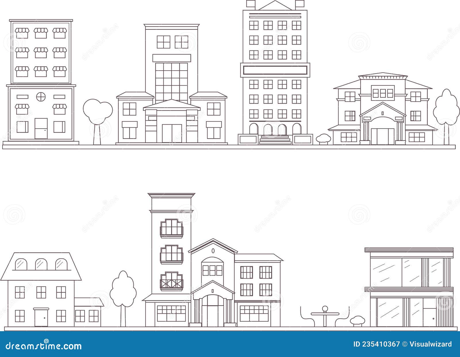 Line Vector Buildings Set Illustration of Houses and Institutions Stock ...