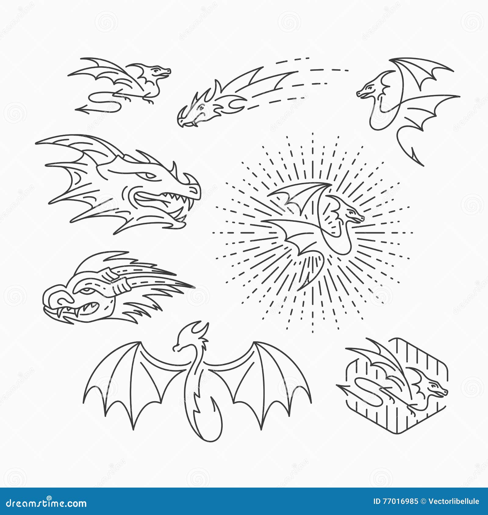 Line vector dragon objects stock vector. Illustration of reptile - 77016985
