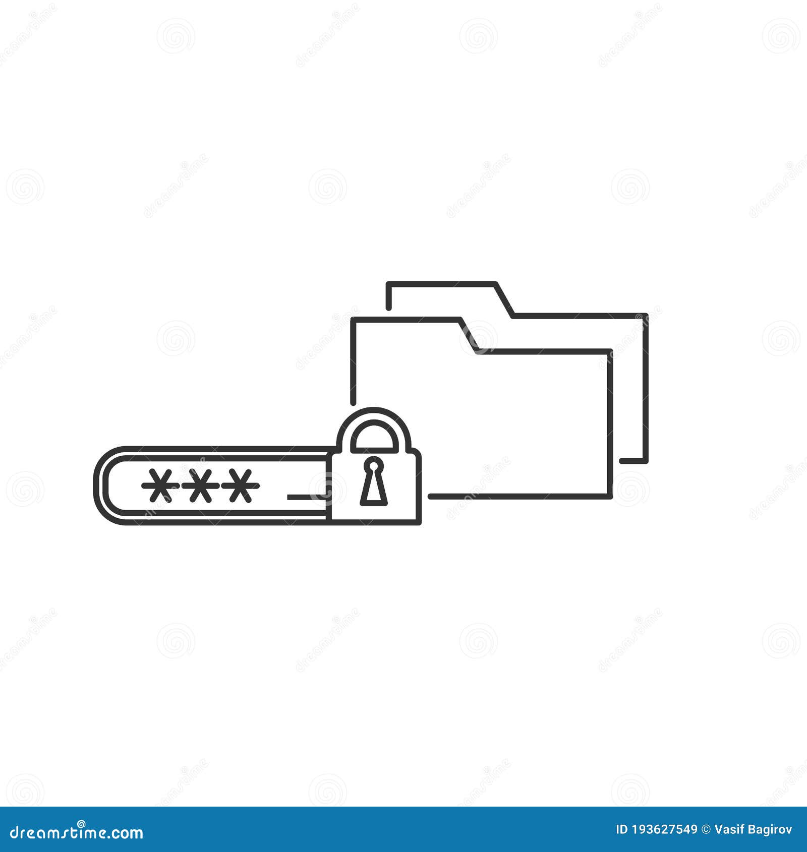 Lock And Folder Icon Set, With Blue Doodle Design. Vector Illustration ...