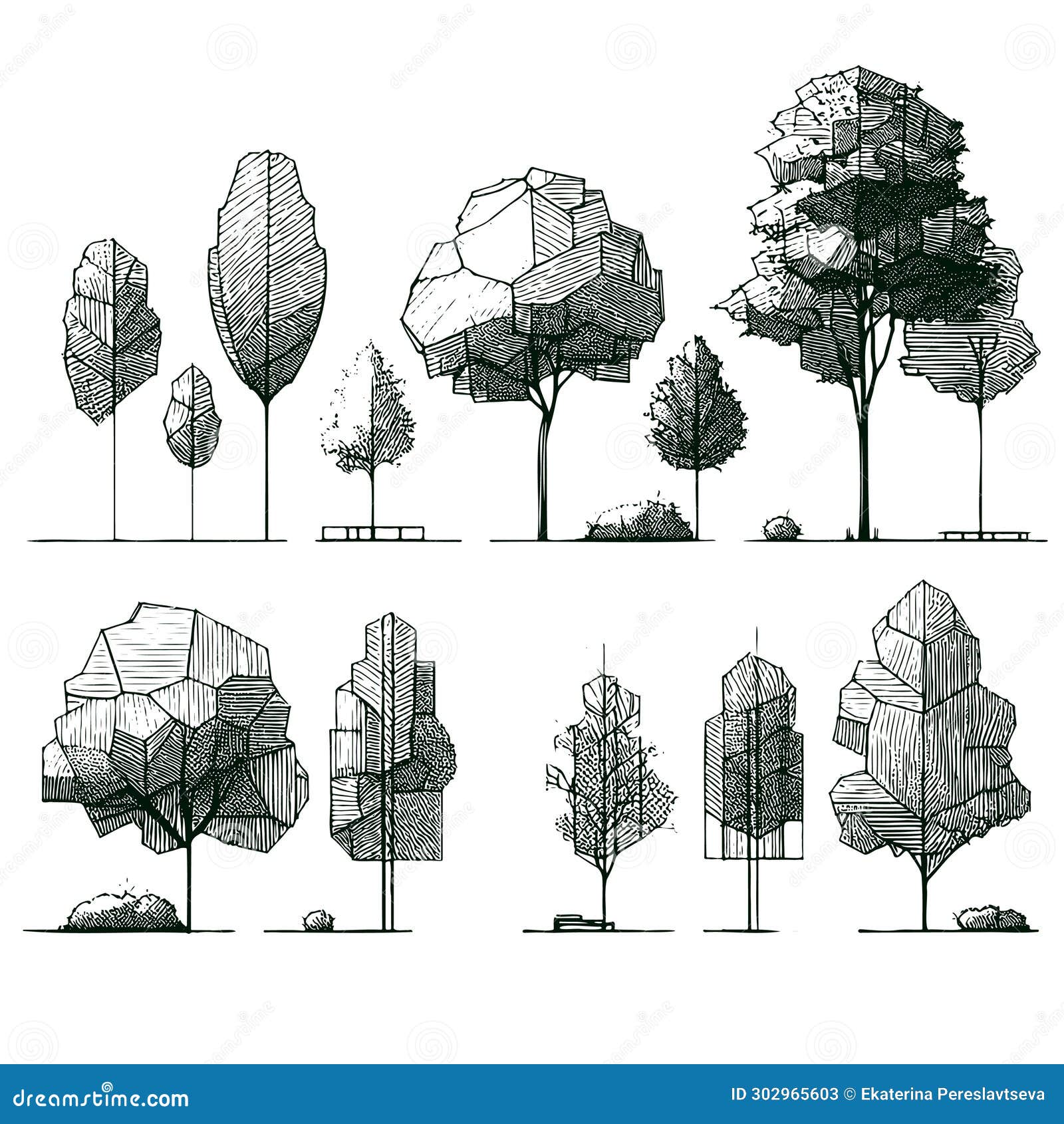 Line Vector Illustration Rough Hand Drawn Sketch Tree Perfect for ...