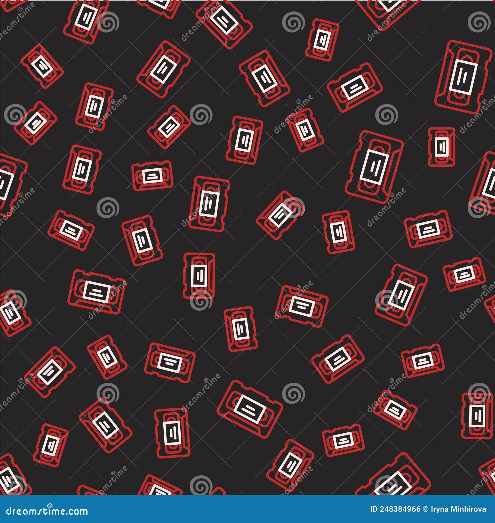 Line VHS Video Cassette Tape Icon Isolated Seamless Pattern on Black ...