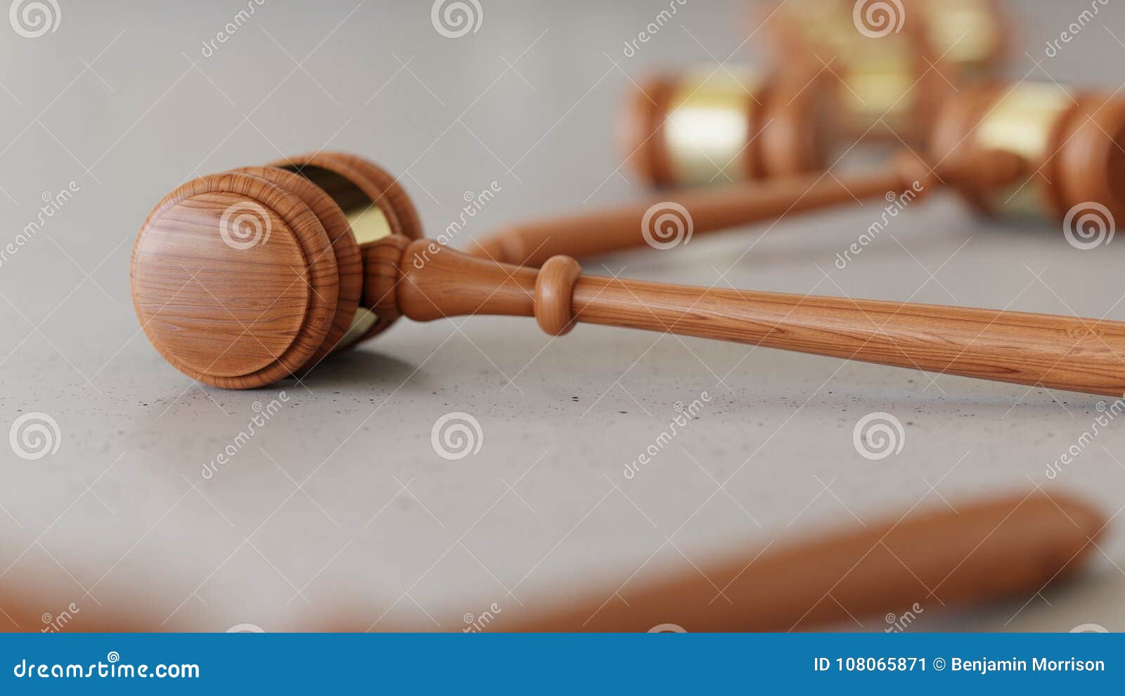 Line of Vibrantly Colored Gavels on Simple Light Grey Surface Stock ...