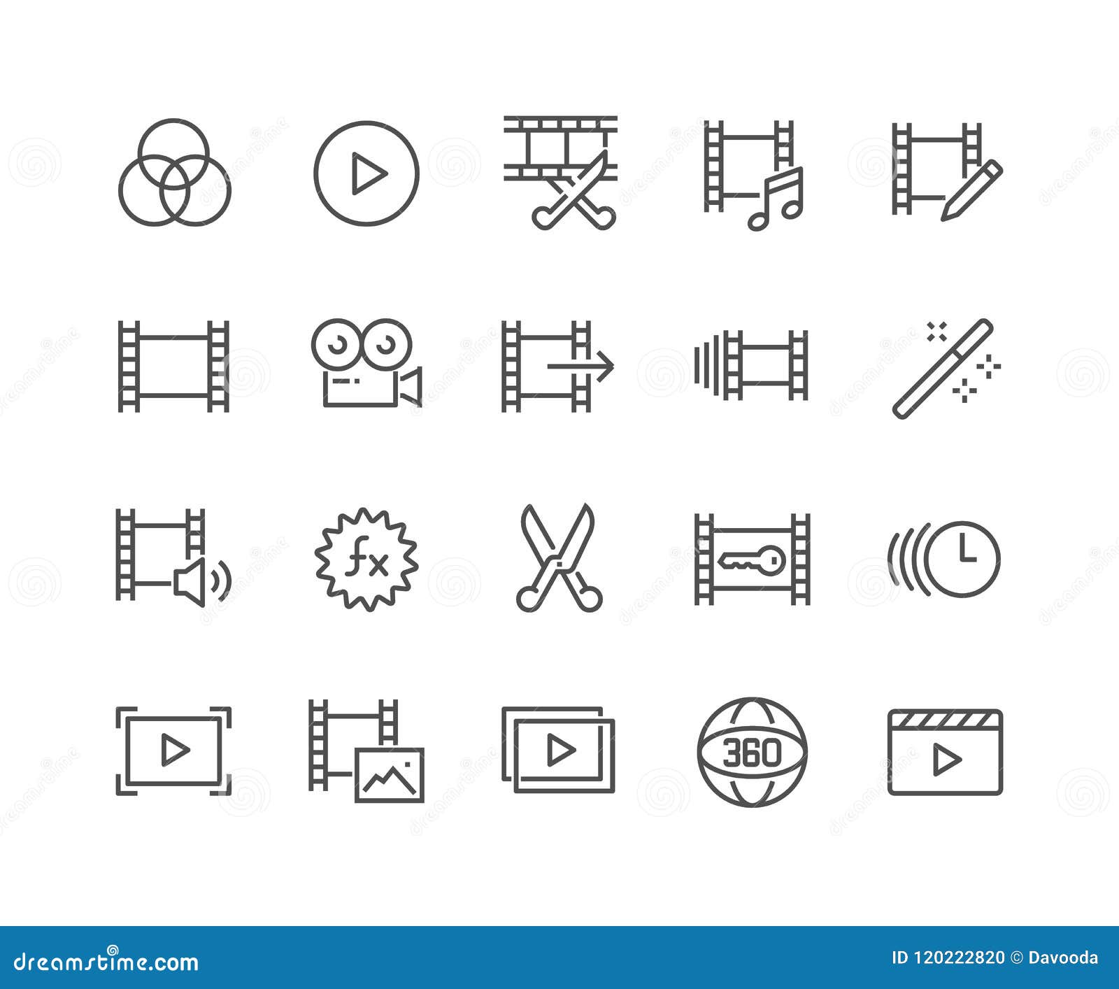 Video Editing Line Icons Collection. Clip, Sequence, Cut, Transition ...