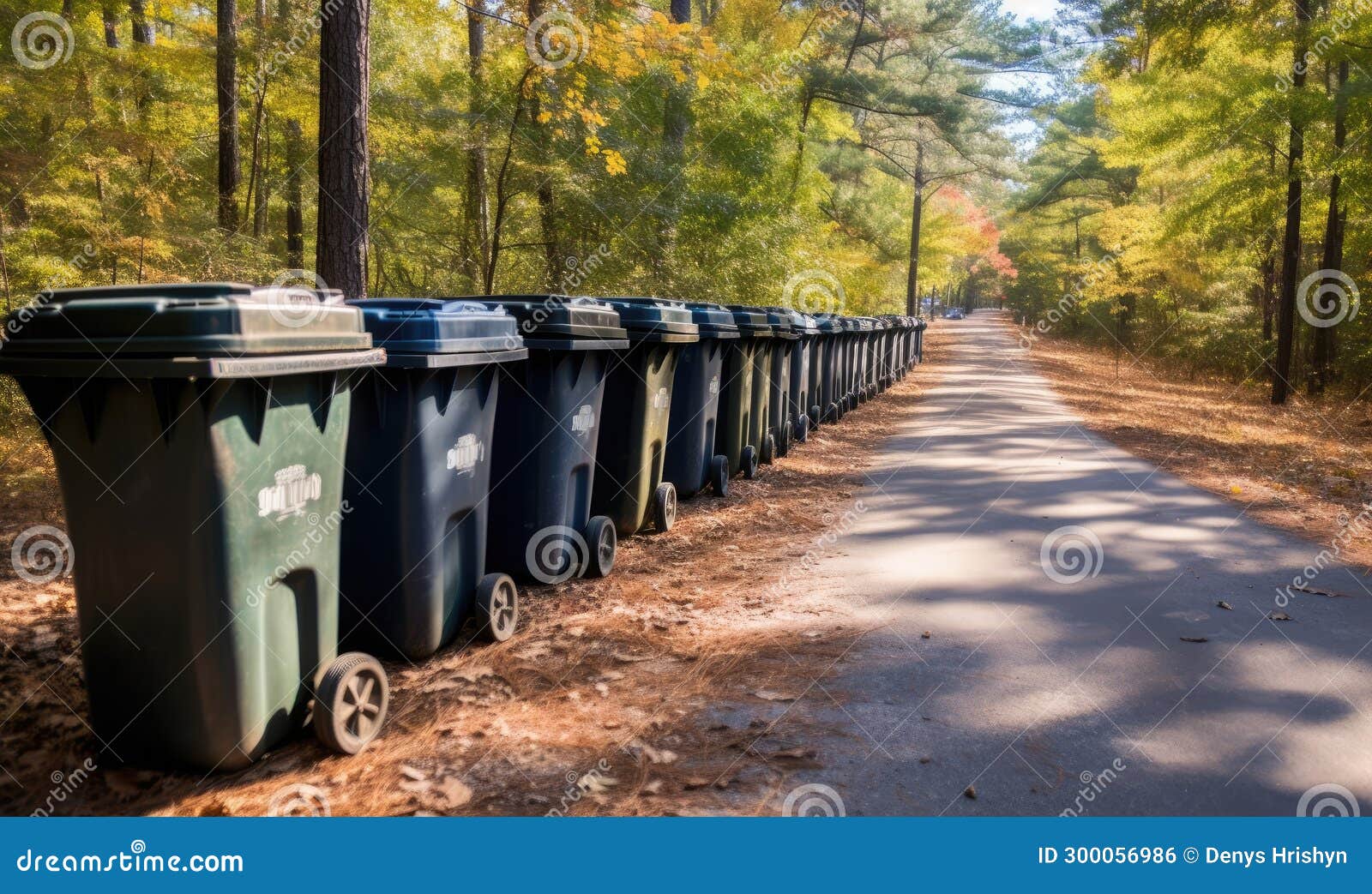 A Line of Waste Bins on the Roadside Stock Illustration - Illustration ...