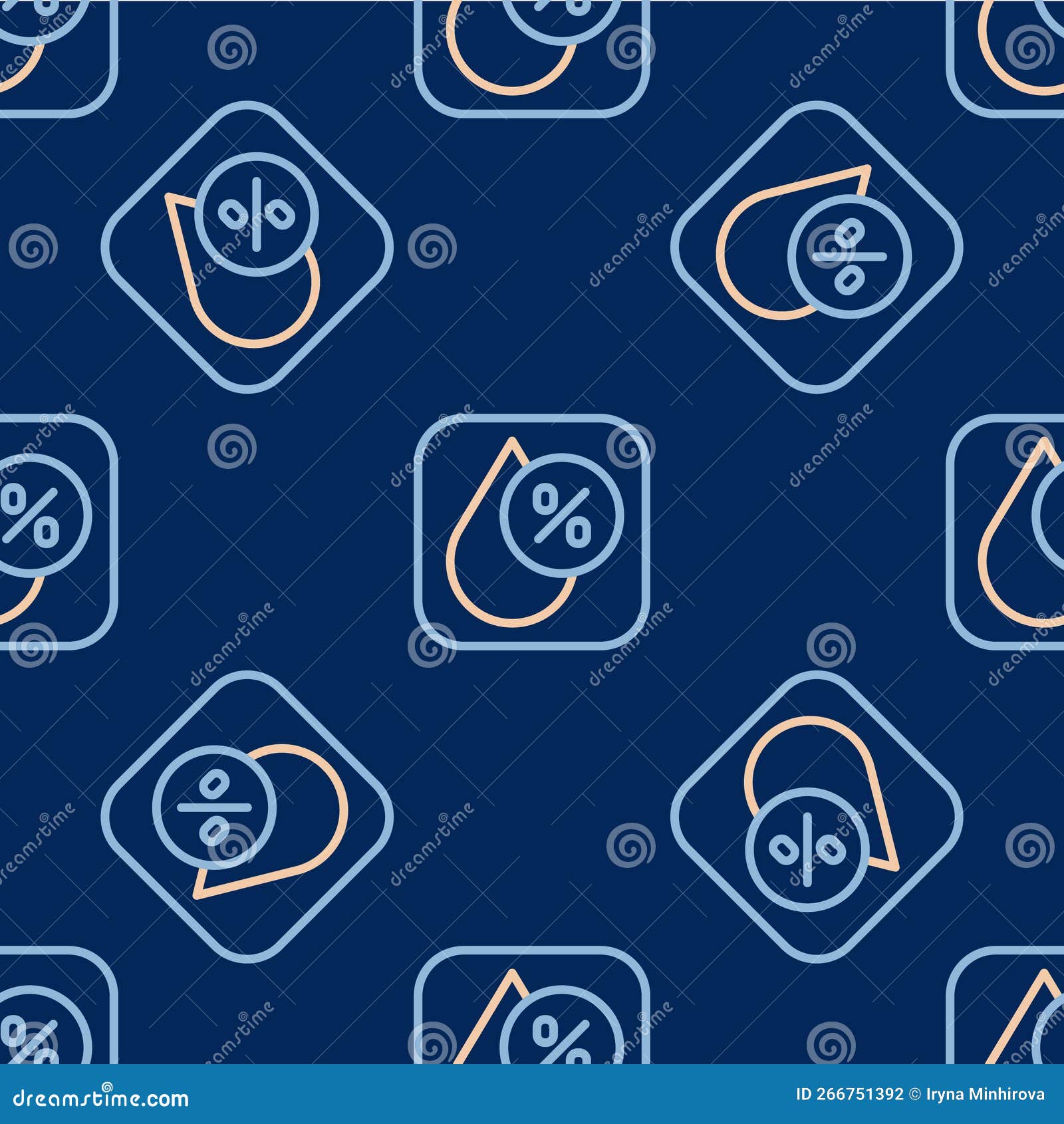 Line Water Drop Percentage Icon Isolated Seamless Pattern on Blue ...