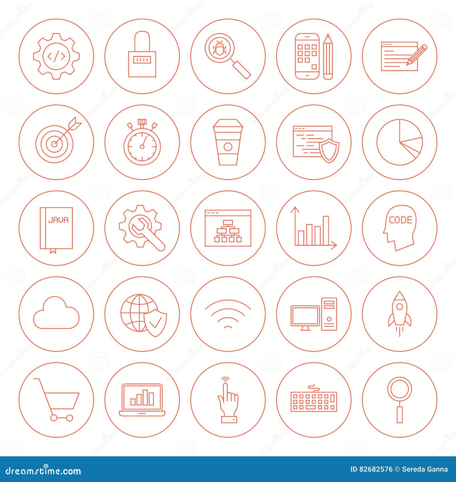 Line Website Development Circle Icons Stock Vector - Illustration of ...