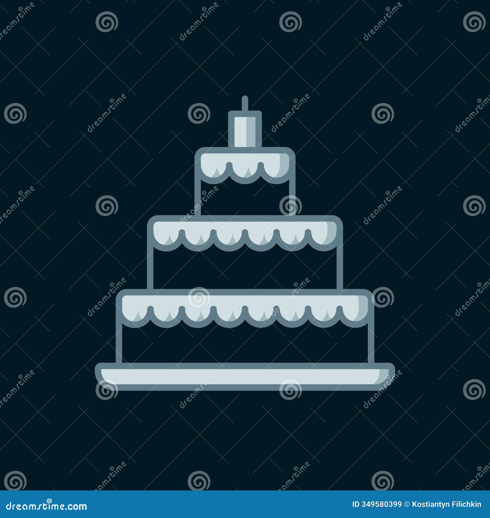 Line Wedding Cake Icon Isolated on Black Background. Flat Filled ...