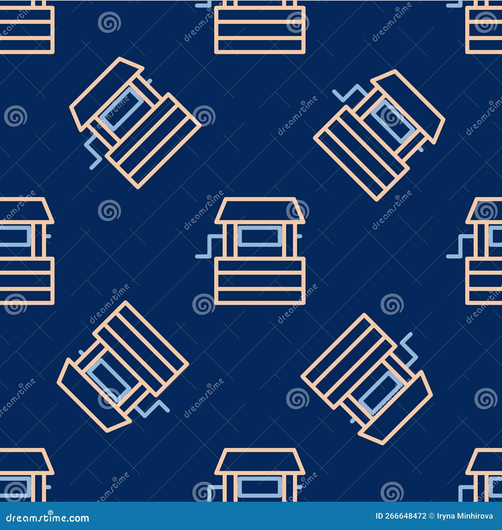 Line Well Icon Isolated Seamless Pattern on Blue Background. Vector ...