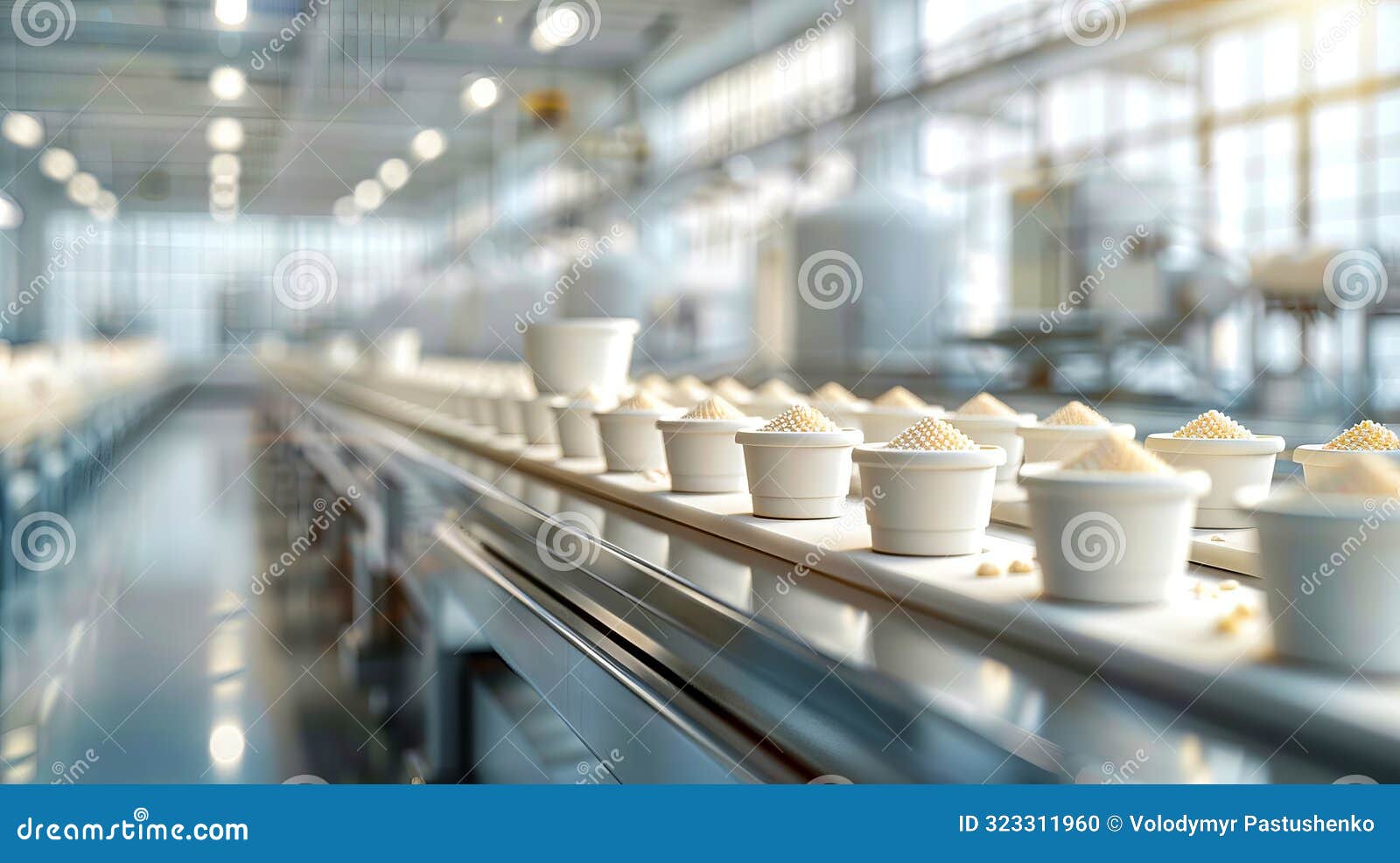 A Line of White Cups on a Conveyor Belt Stock Photo - Image of conveyor ...