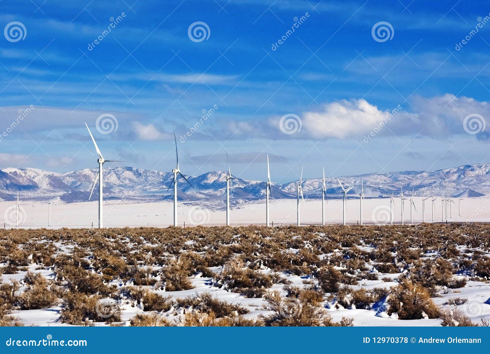 Line of Wind Turbines stock photo. Image of rotate, renewable - 12970378