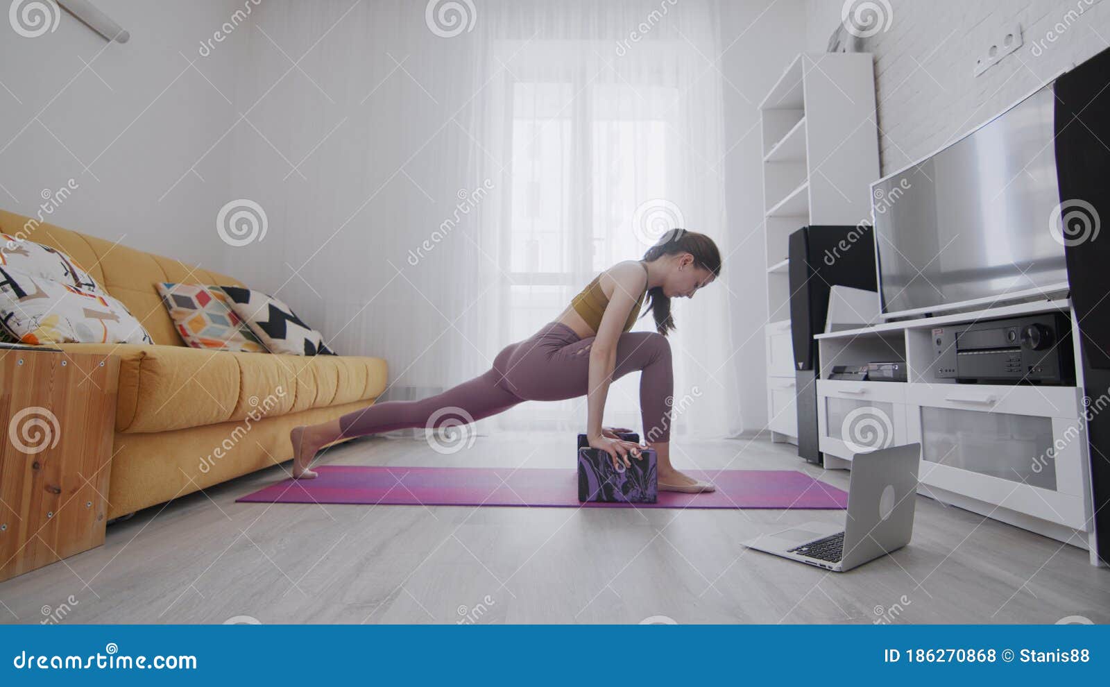 On-line Work Out Woman Using Internet Services with Help of Her ...