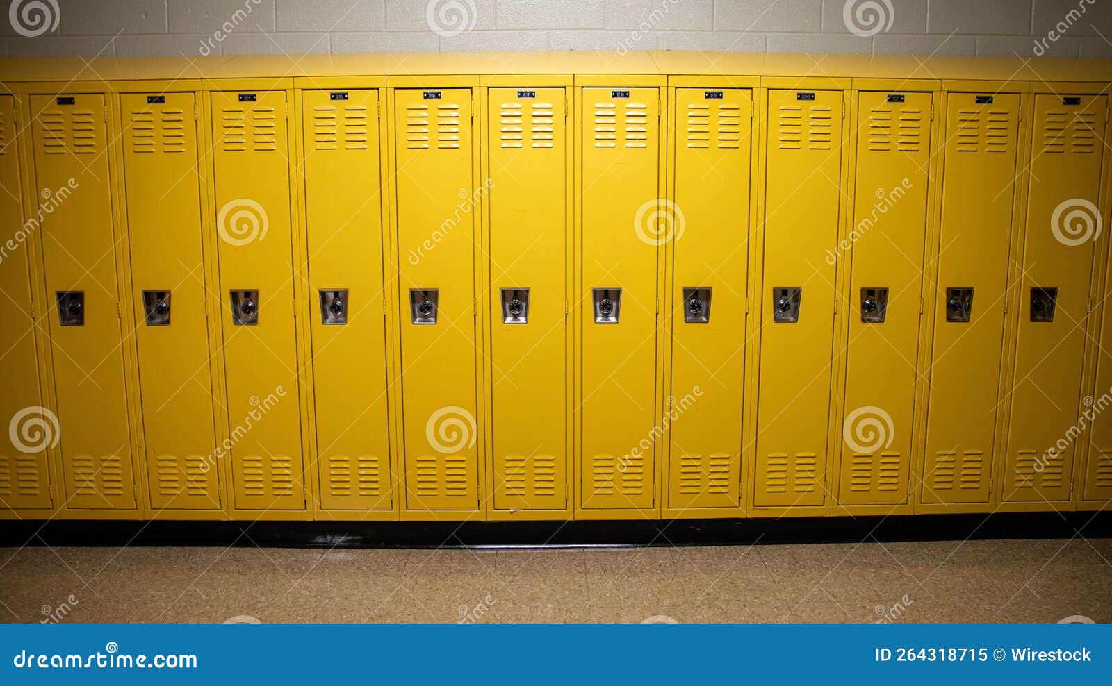 Line of Yellow High School Lockers Stock Image - Image of school, empty ...