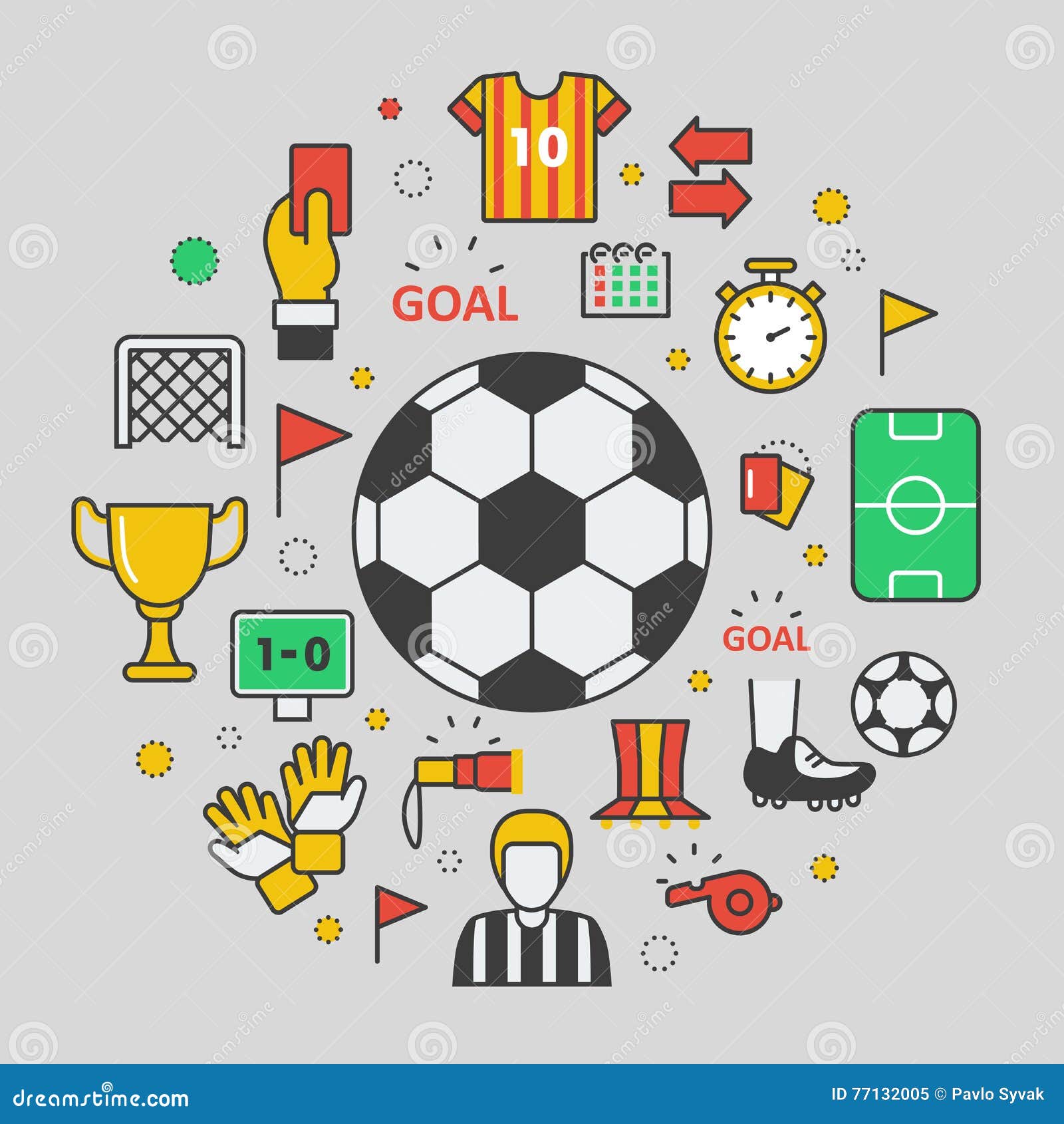 Linea Art Thin Icons Di Calcio Di Calcio Illustrazione Vettoriale ...