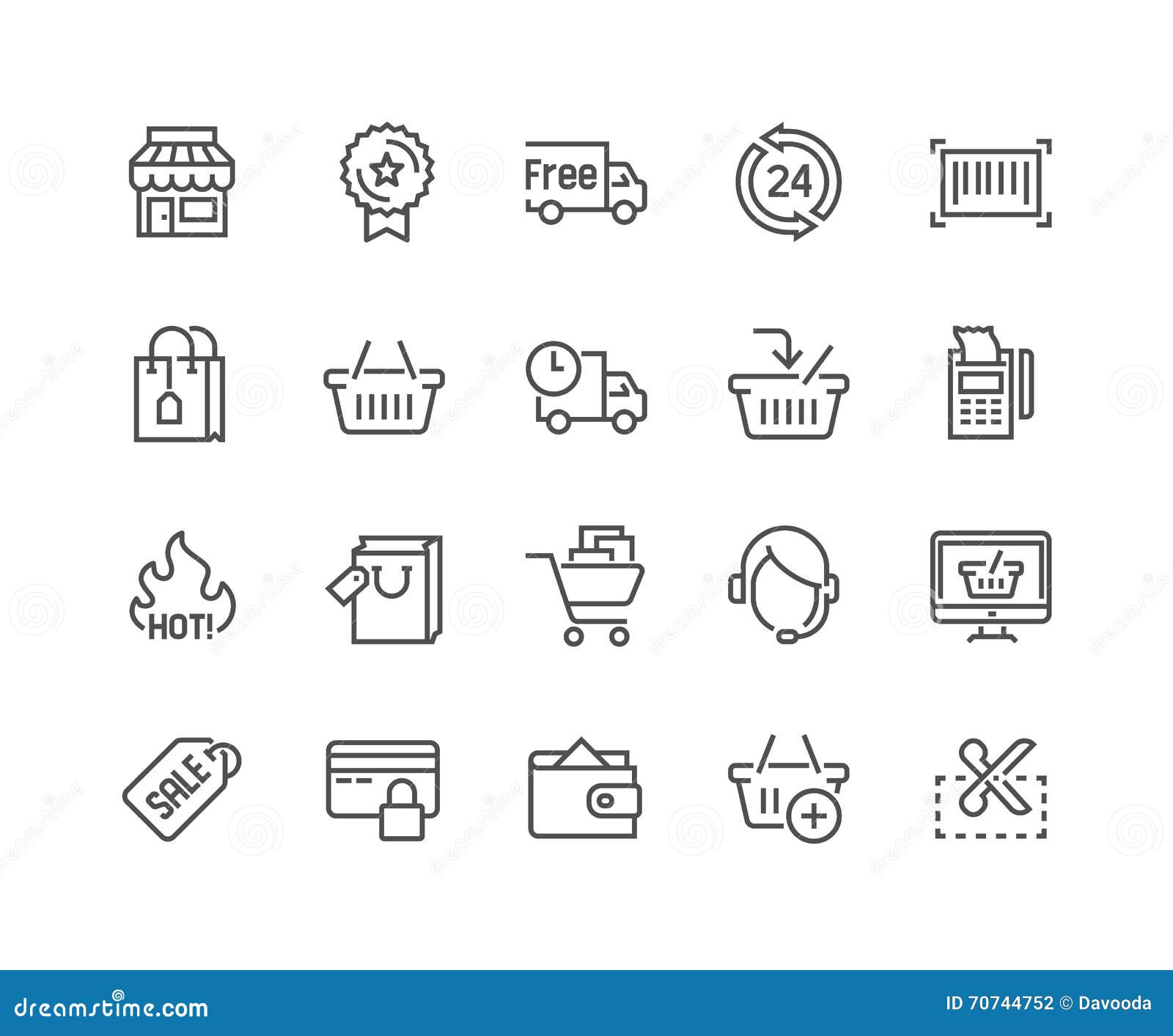 Linea icone di acquisto illustrazione vettoriale. Illustrazione di ...