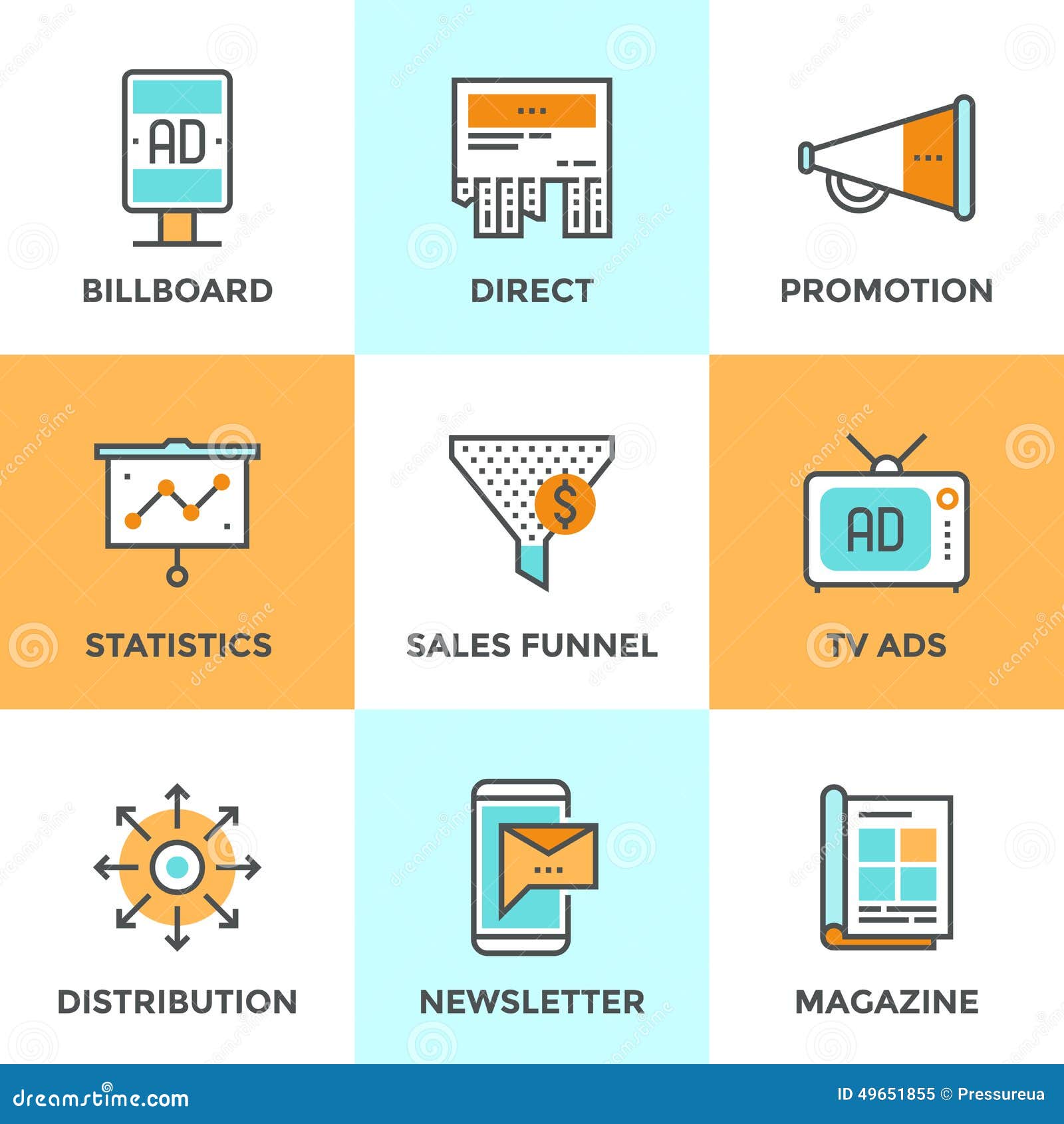 Linea Icone Di Vendita E Di Pubblicità Messe Illustrazione Vettoriale ...