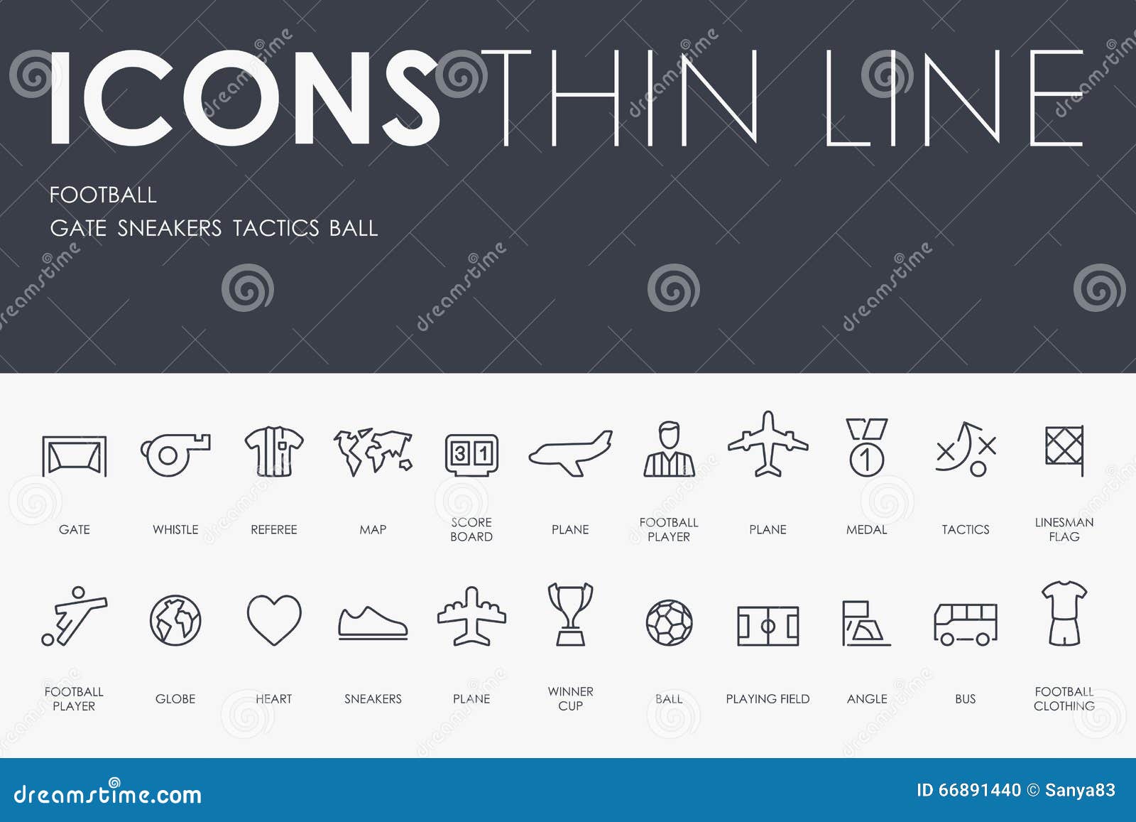 Linea Sottile Icone Di Calcio Illustrazione Vettoriale - Illustrazione ...