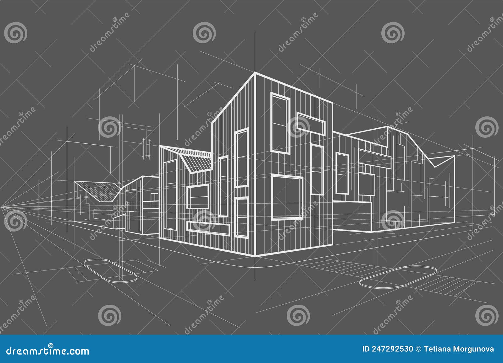 Linear Abstract Architectural Sketch Corner Modern Office Building on ...