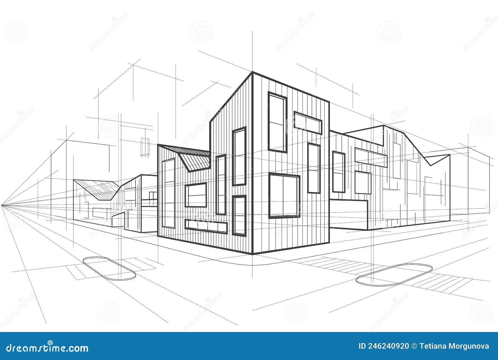 Linear Abstract Architectural Sketch Corner Modern Office Building ...