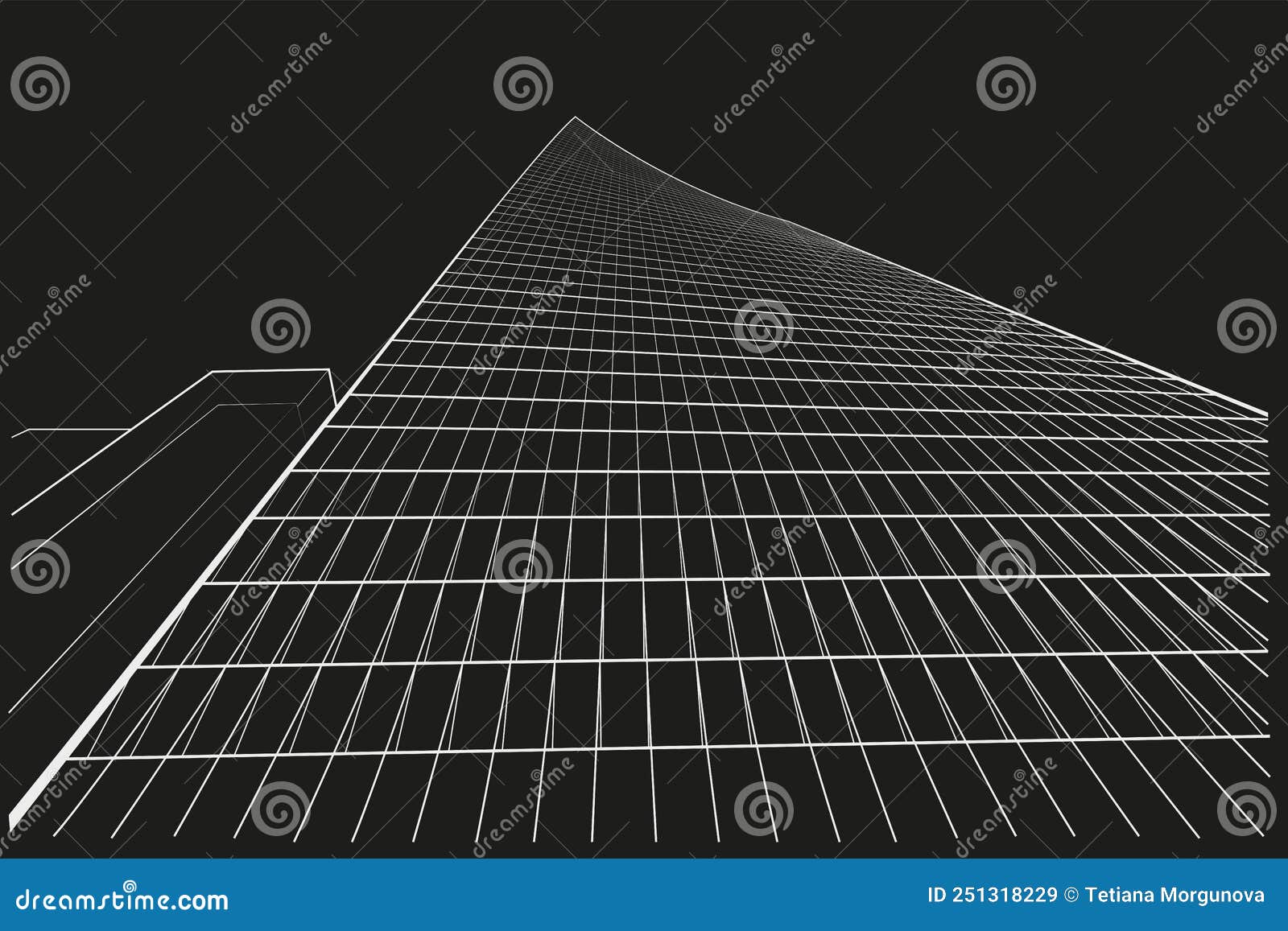Linear Sketch Multi-storey Building In Tree-point Perspective On Black ...