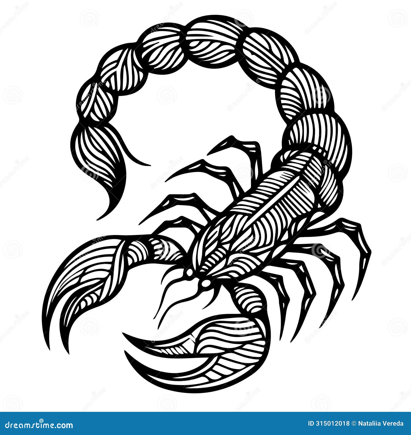 Linear Abstract Scorpion Drawing for Tattoo. Black and White ...