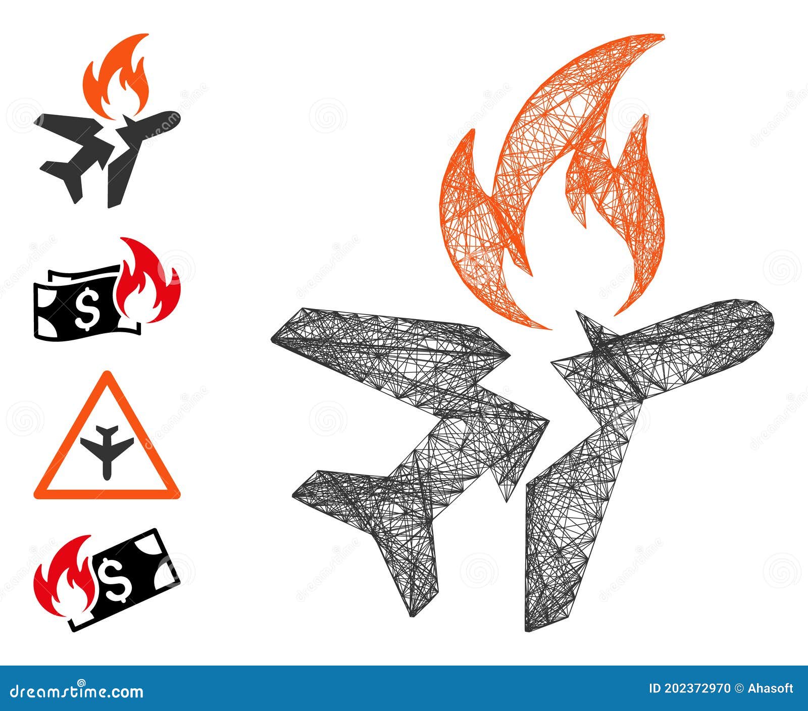 Linear Airplane Fire Crash Vector Mesh Stock Illustration ...