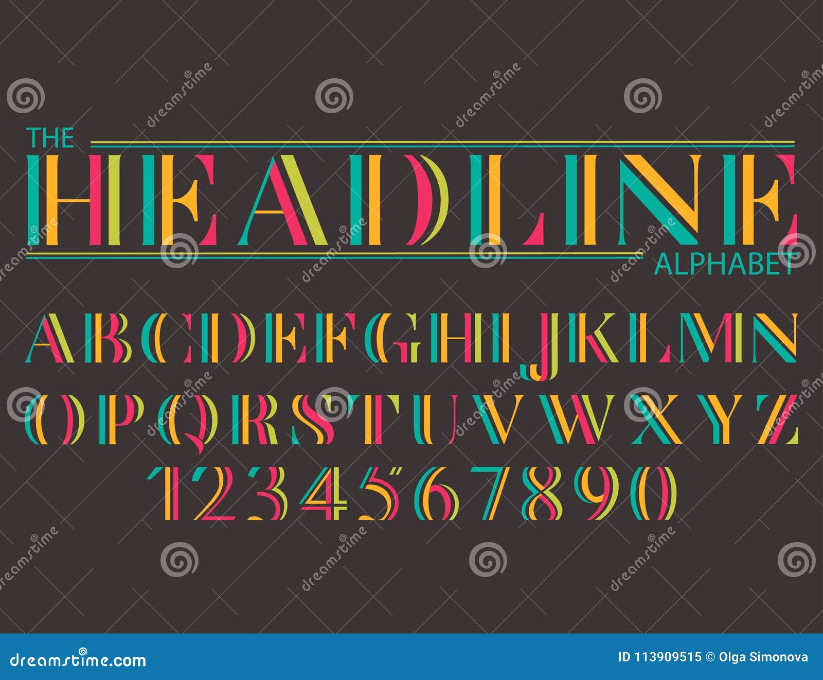 Linear Alphabet. Set of 36 Elements Stock Illustration - Illustration ...