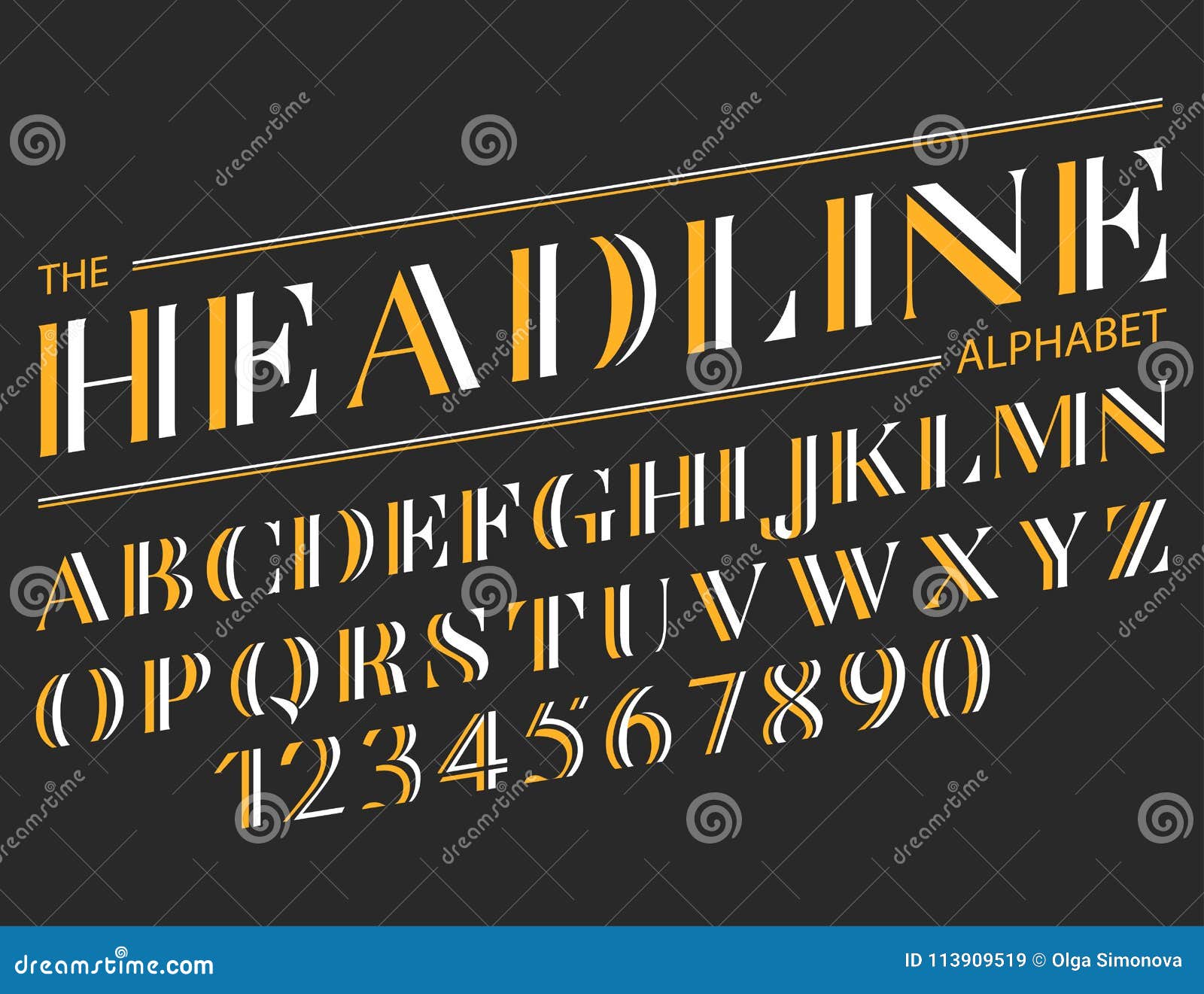 Linear Alphabet. Set of 36 Elements Stock Illustration - Illustration ...