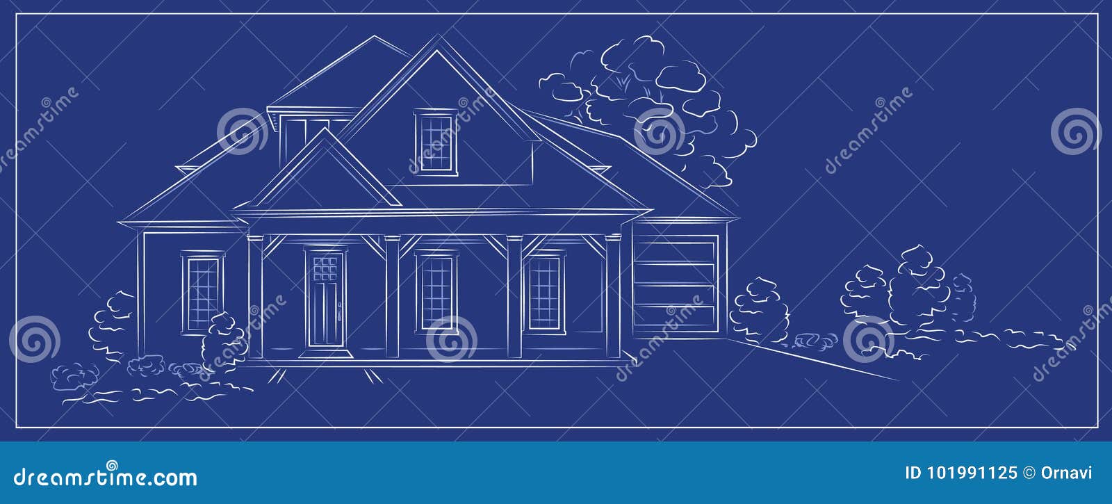 Vector Linear Architectural Project Modern Detached House Stock Vector ...