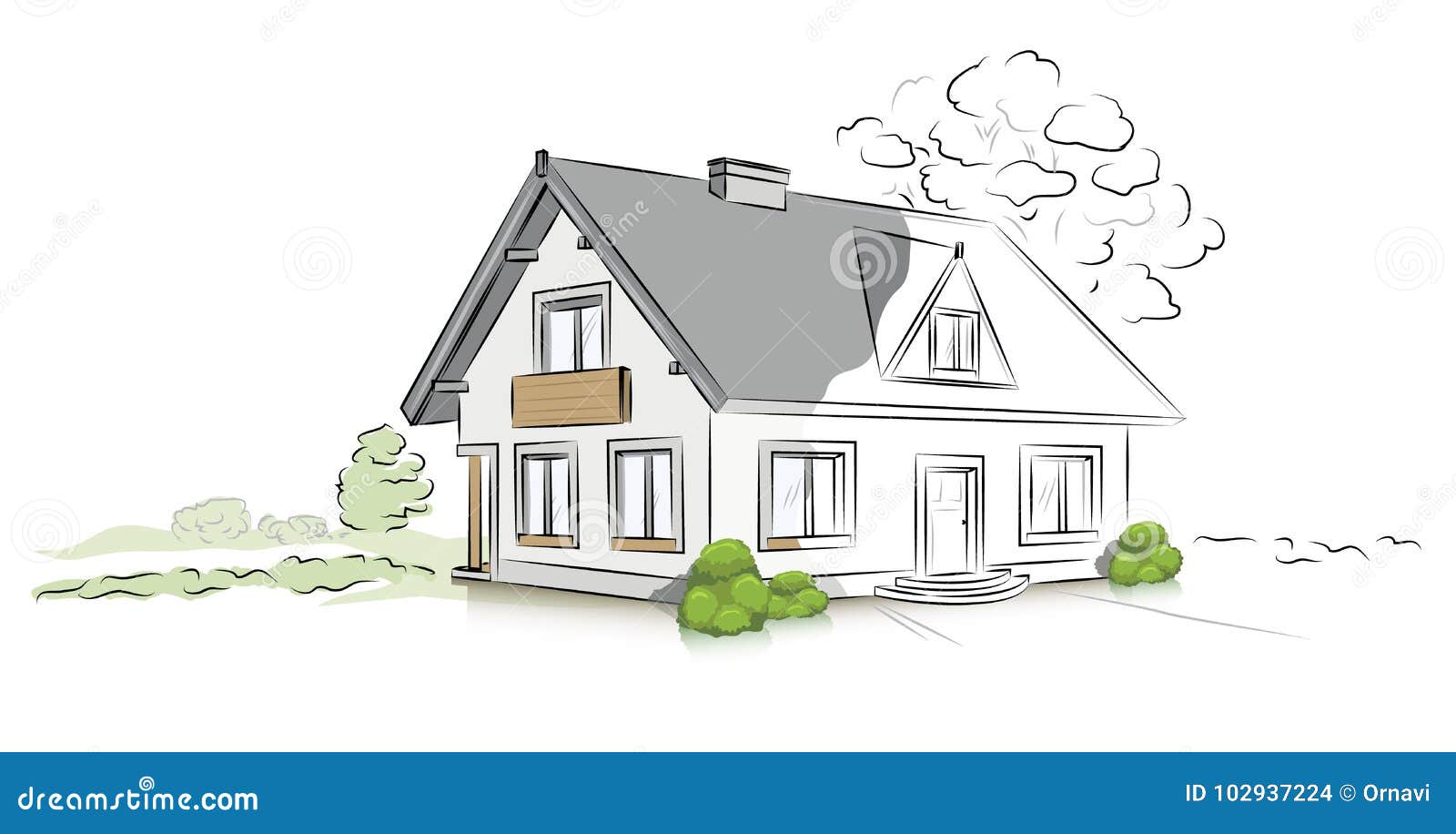 Linear Architectural Project Detached House Stock Vector - Illustration ...