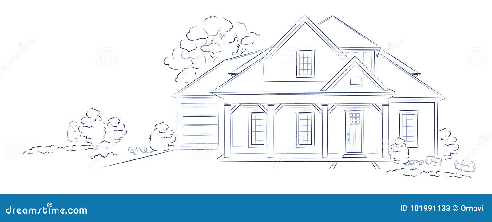 Vector Linear Architectural Project Modern Detached House Stock Vector ...