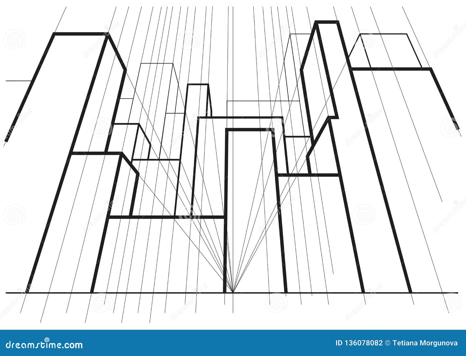 Linear Architectural Sketch Abstract Street 3point Perspective Stock ...