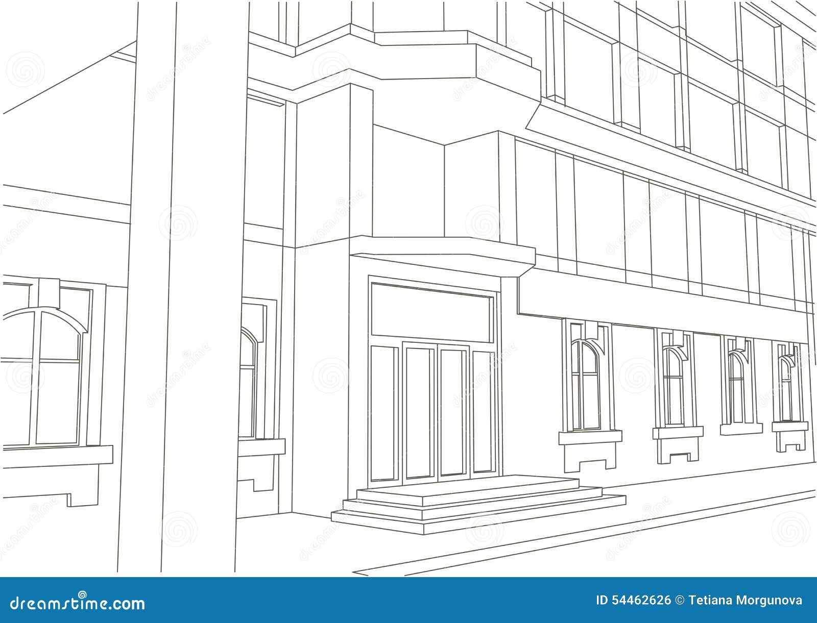 Sketch Of The Entrance To The Victorian Building With Rosebushes On The ...