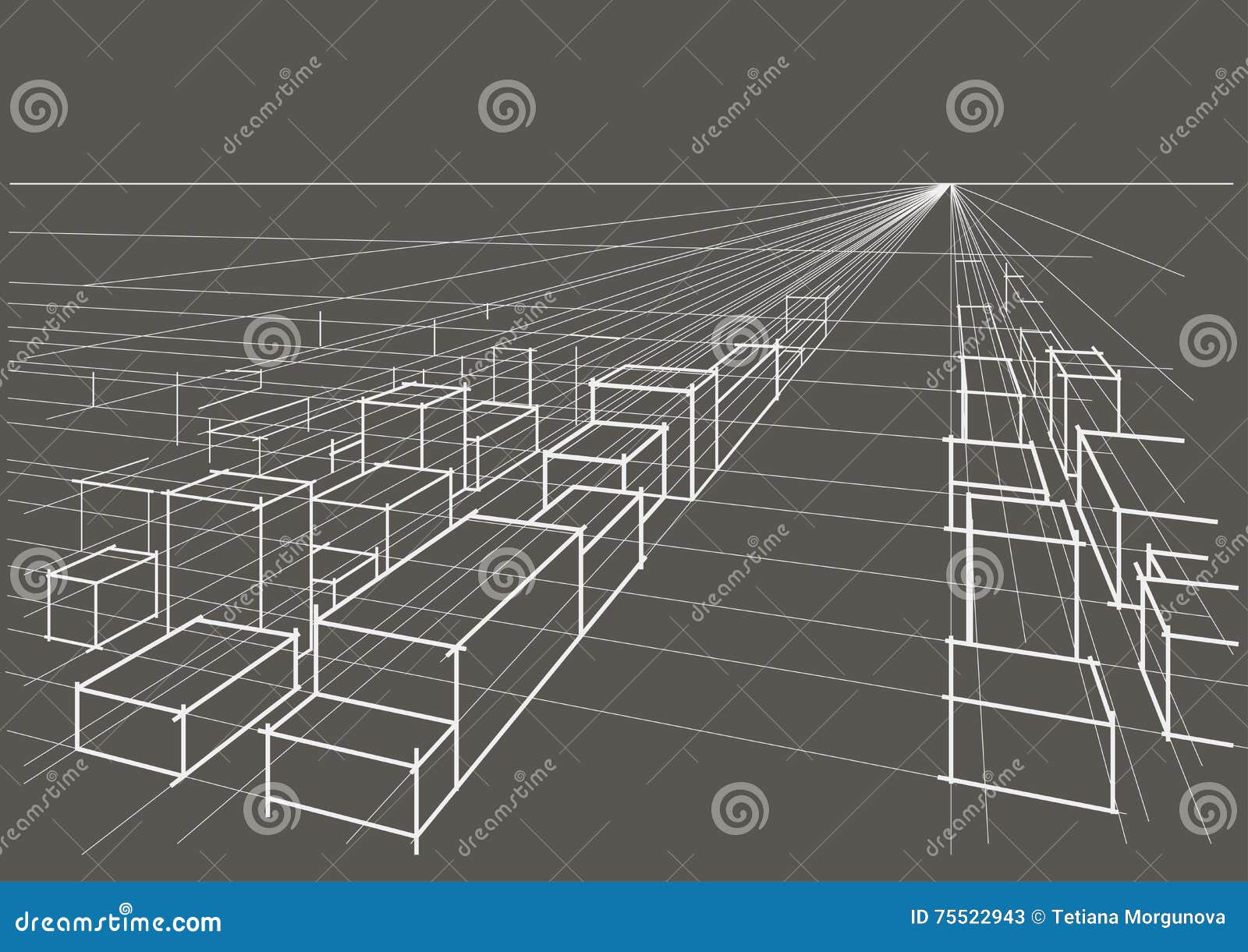 Linear Architectural Sketch City Landscape Perspective on Gray ...