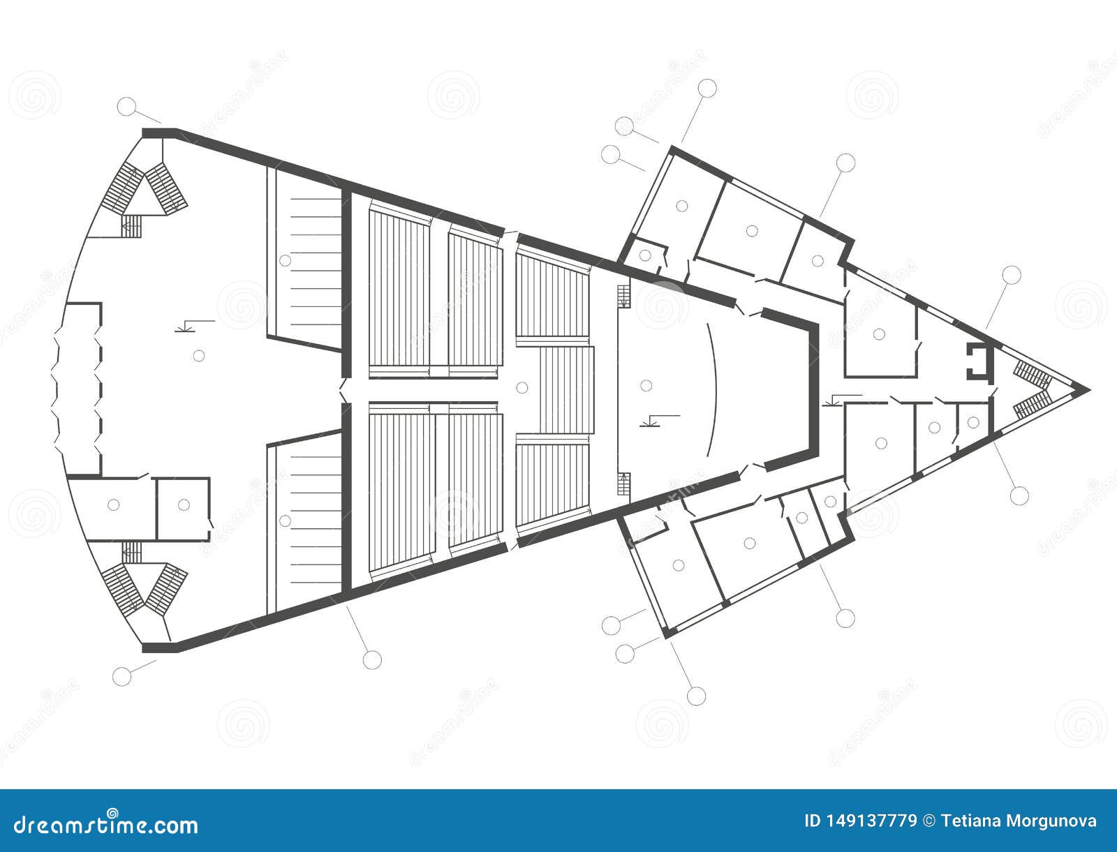 Linear Architectural Sketch Plan Of Concert Hall Cartoon Vector ...